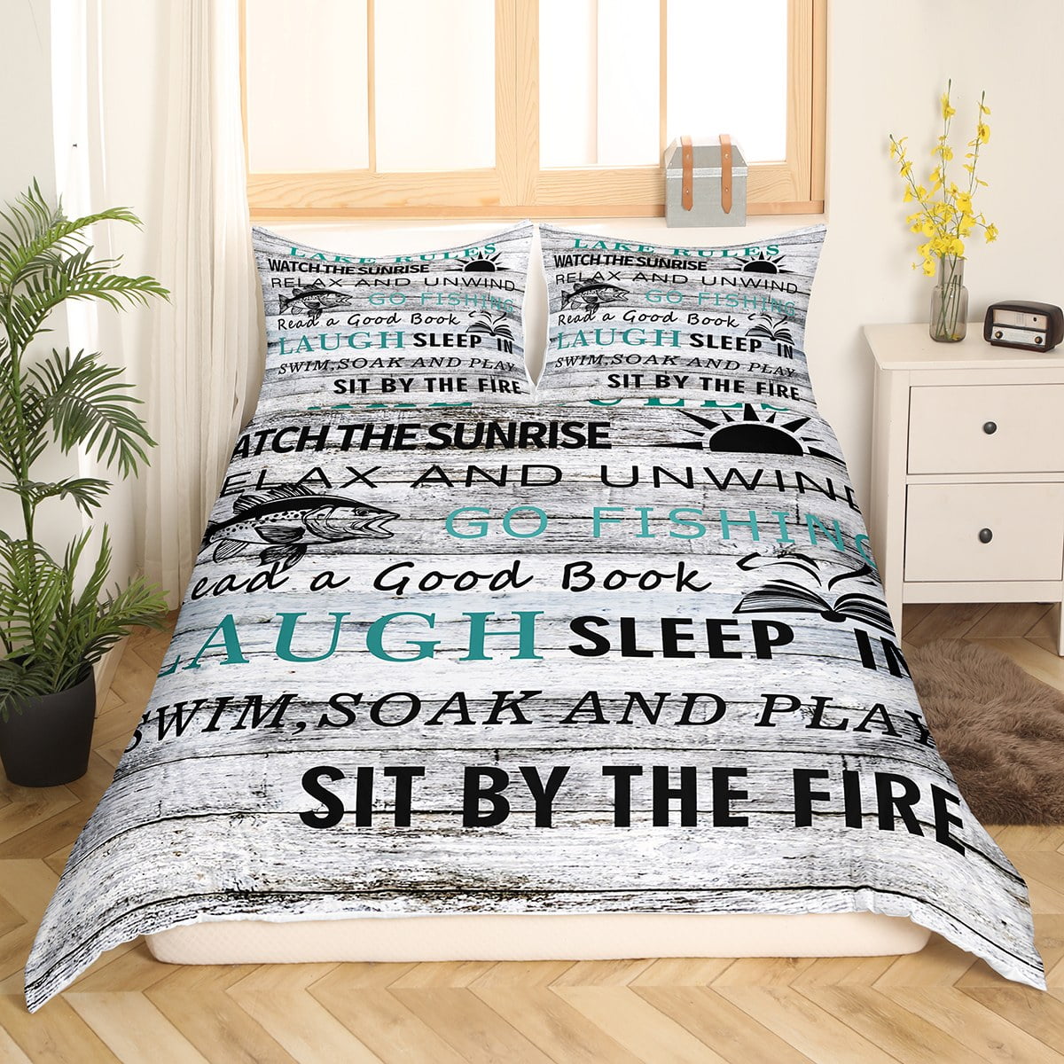 Erosebridal Lodge Cabin Comforter Cover Queen, Fishing and Hunting ...