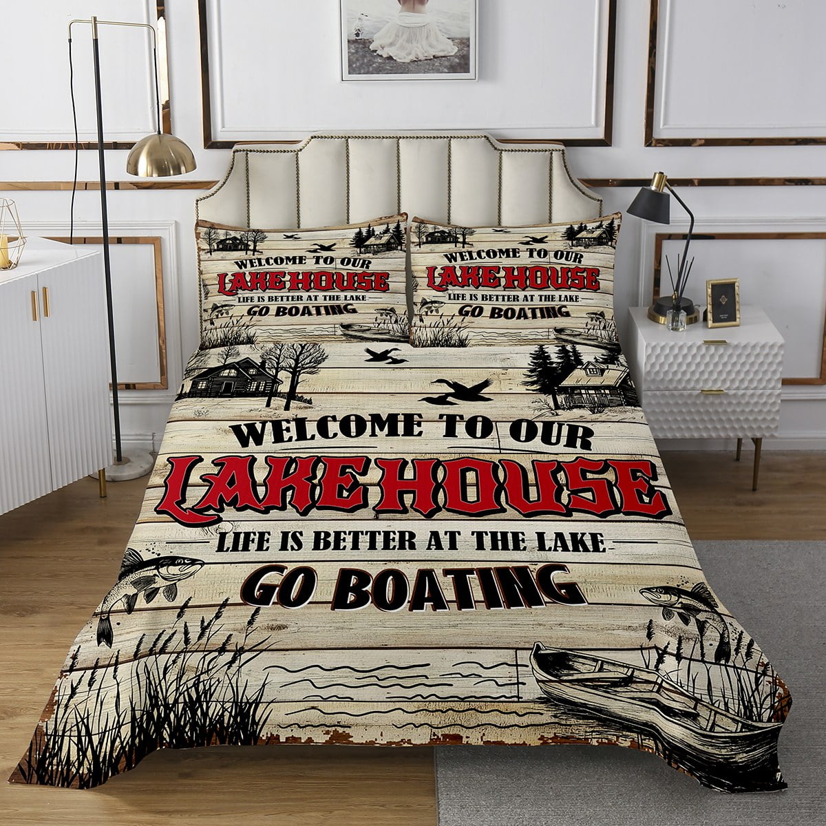 Erosebridal Lodge Cabin Coverlet Set Queen, Old Barn Door Bedding Set ...