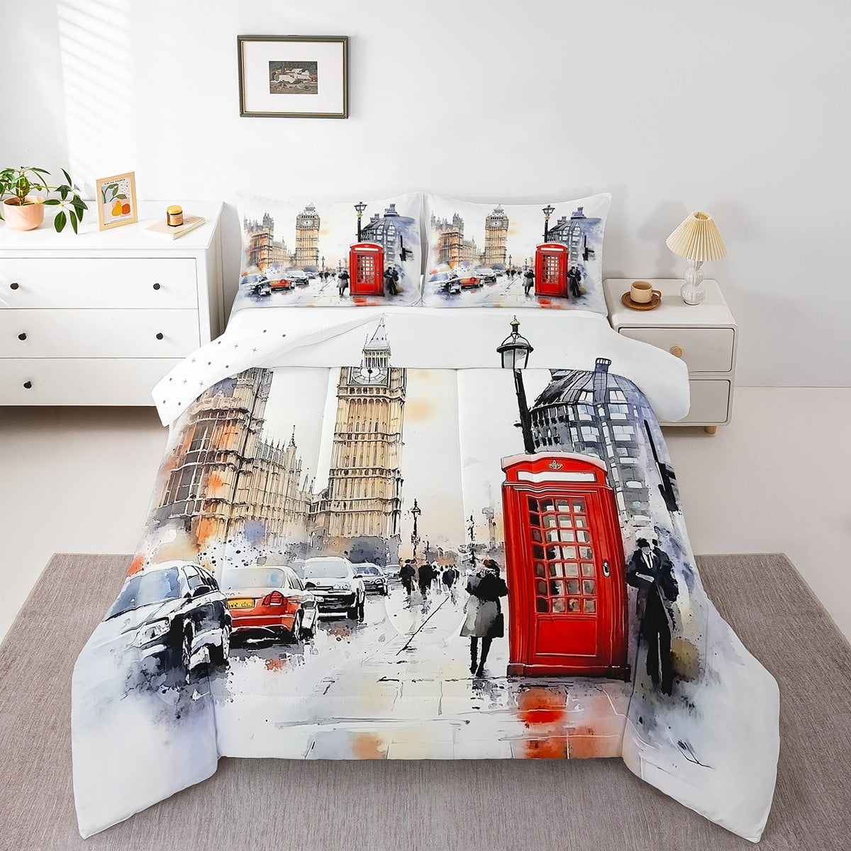 Erosebridal London Theme Comforter Sets,Retro Telephone Booth ...