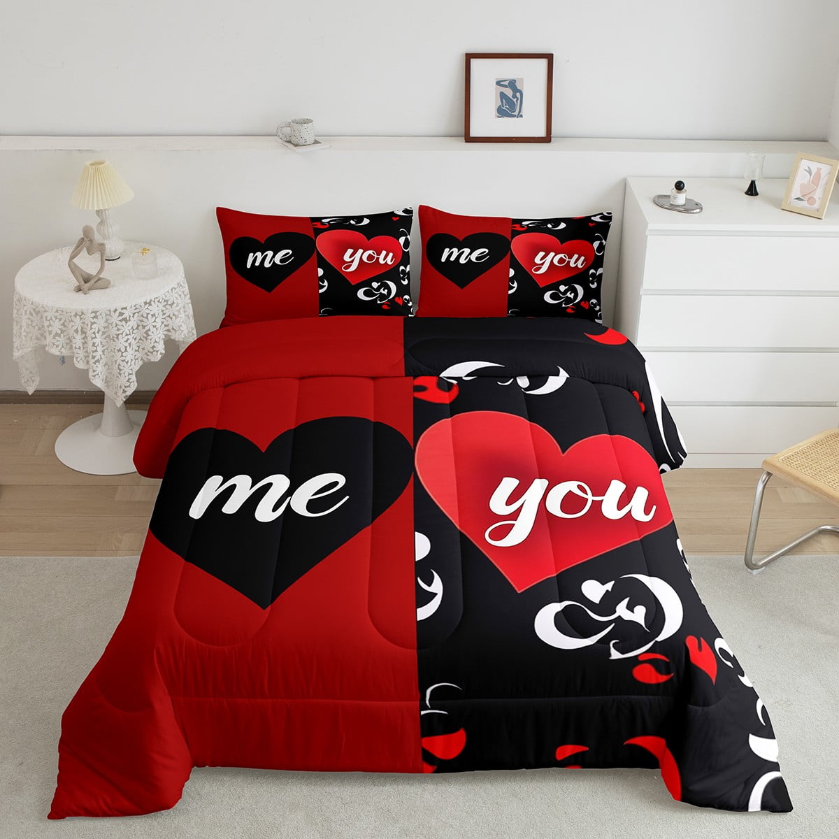Erosebridal Love Comforter Set Red And Black Love Hearts Toddler ...