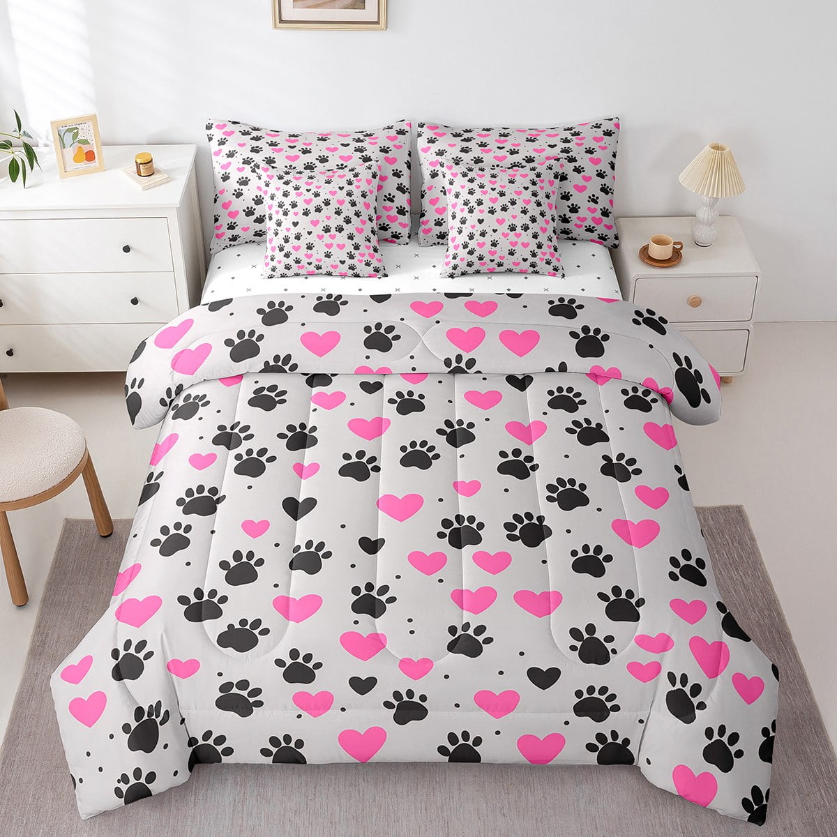 Erosebridal Love Heart Bed in a Bag Full size,Bear Paw Prints Bed Set ...