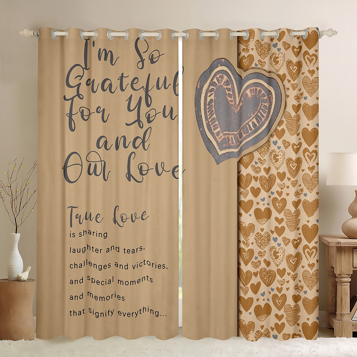 Erosebridal Love Heart Curtains and Drapes (52x84), Valentines Day ...