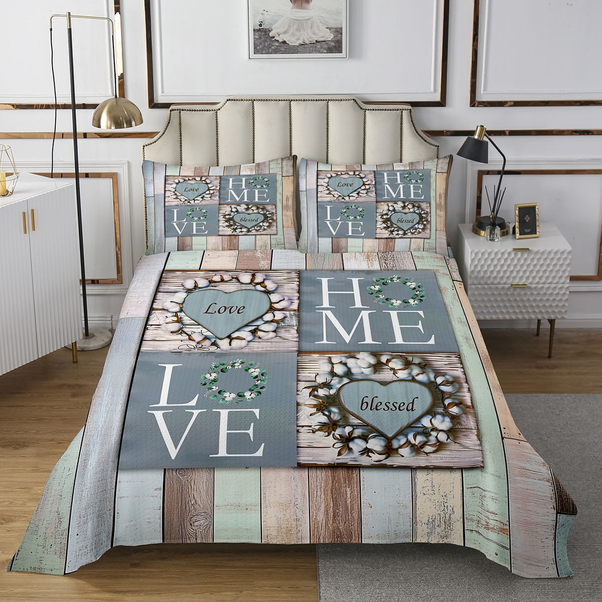 Erosebridal Love Heart Flower Coverlet Set King,Geometric Buffalo ...