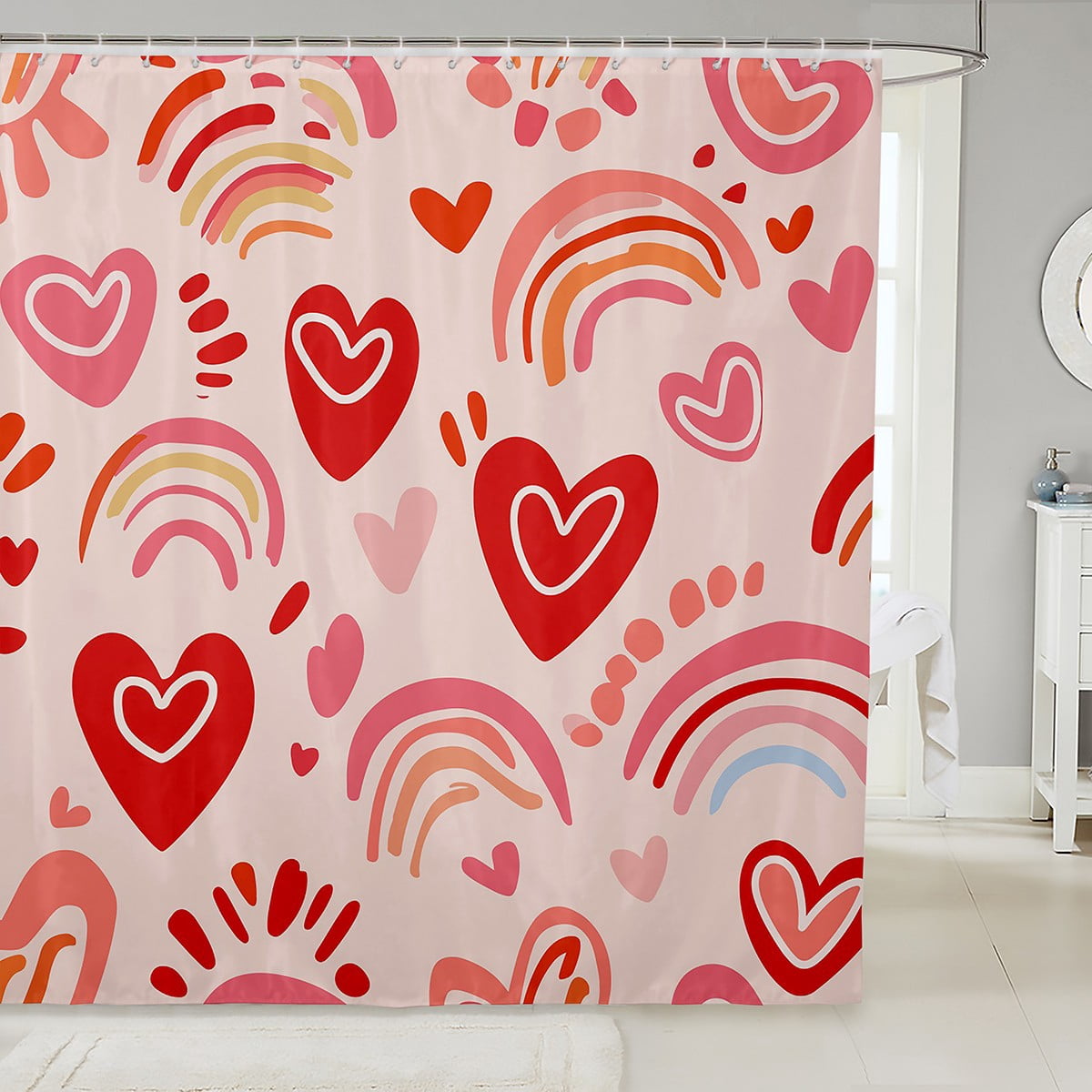 Erosebridal Love Heart Shower Curtain 72x78, Cartoon Rainbow Bath ...
