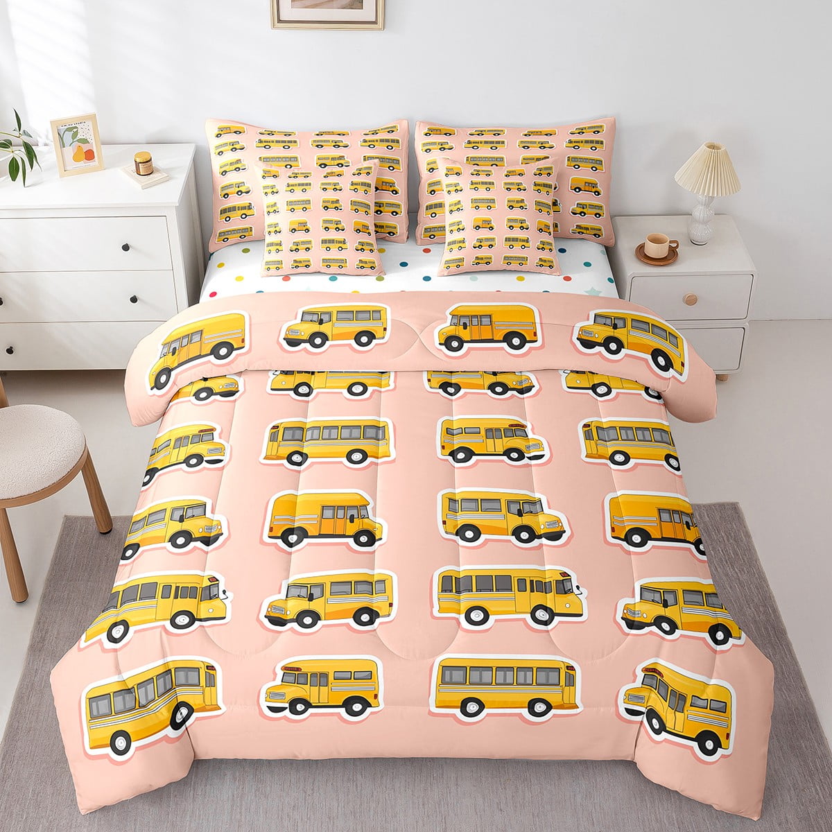 Erosebridal Lovely School Bus Bed in a Bag Twin Size, Orange Pink Bed ...