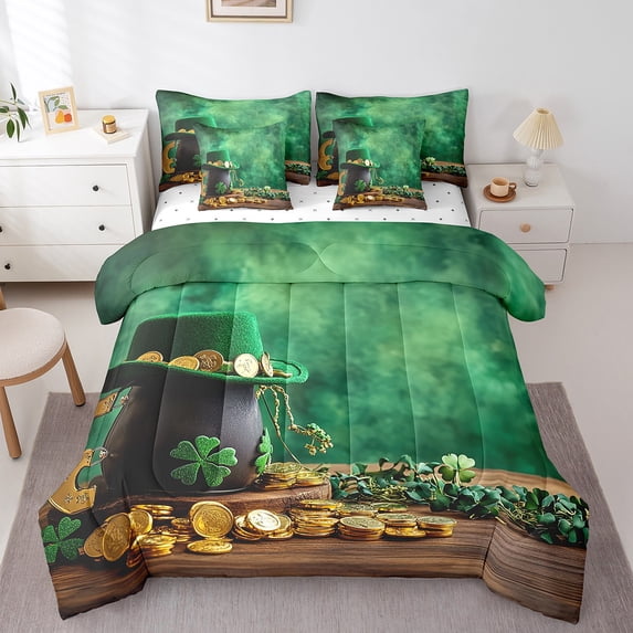 Erosebridal Lucky Shamrock Bedding Queen Size, 3D Gold Coin Bed Set, St ...