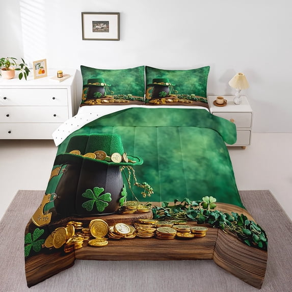Erosebridal Lucky Shamrock Comforter Sets Queen Size, 3D Gold Coin ...