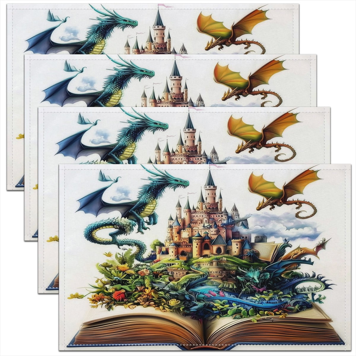 Erosebridal Magic Castle Book Placemats Set of 4, Western Dragon Table ...