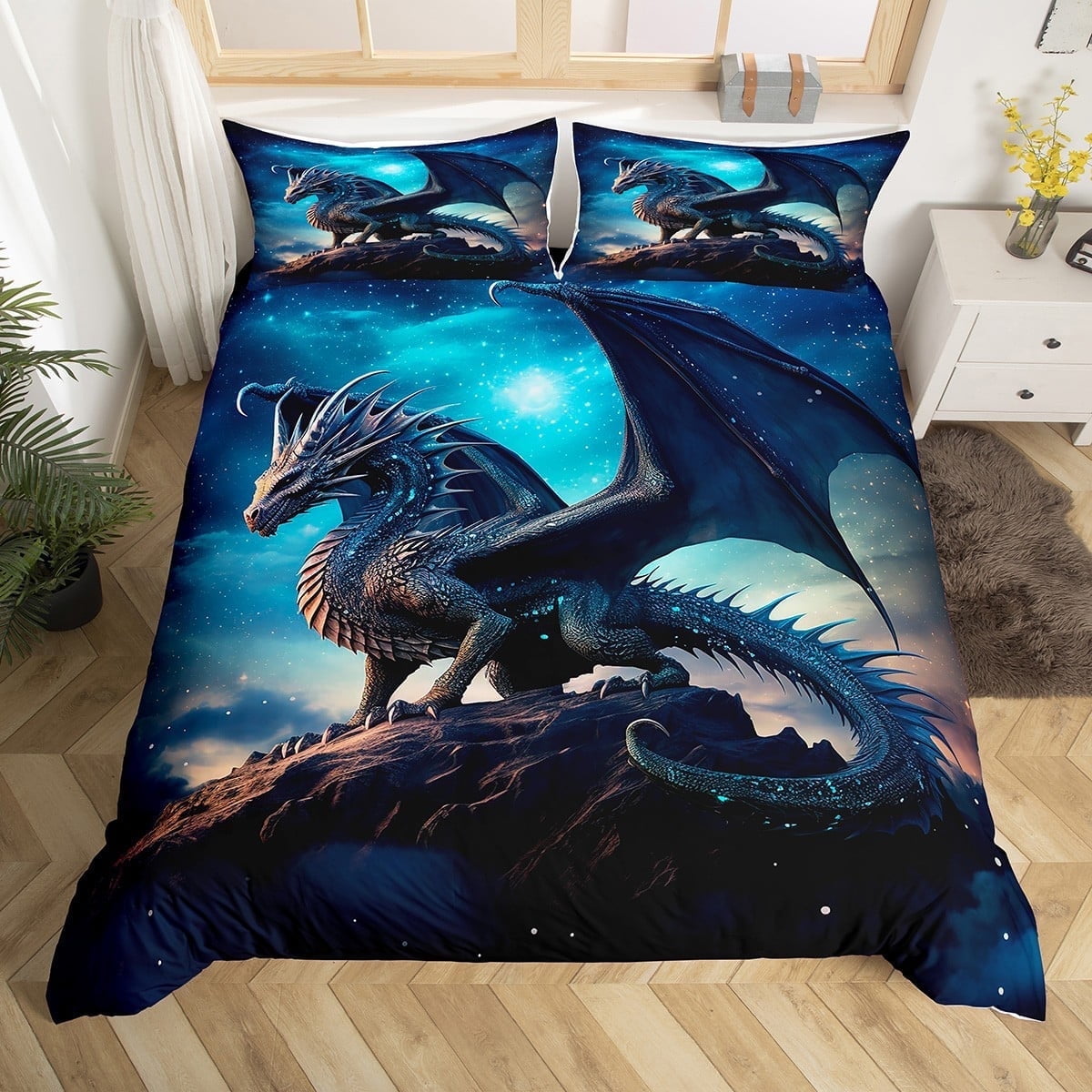 Erosebridal Magic Dragon Bed Set Magical Dinosaur Duvet Cover Twin Bed ...