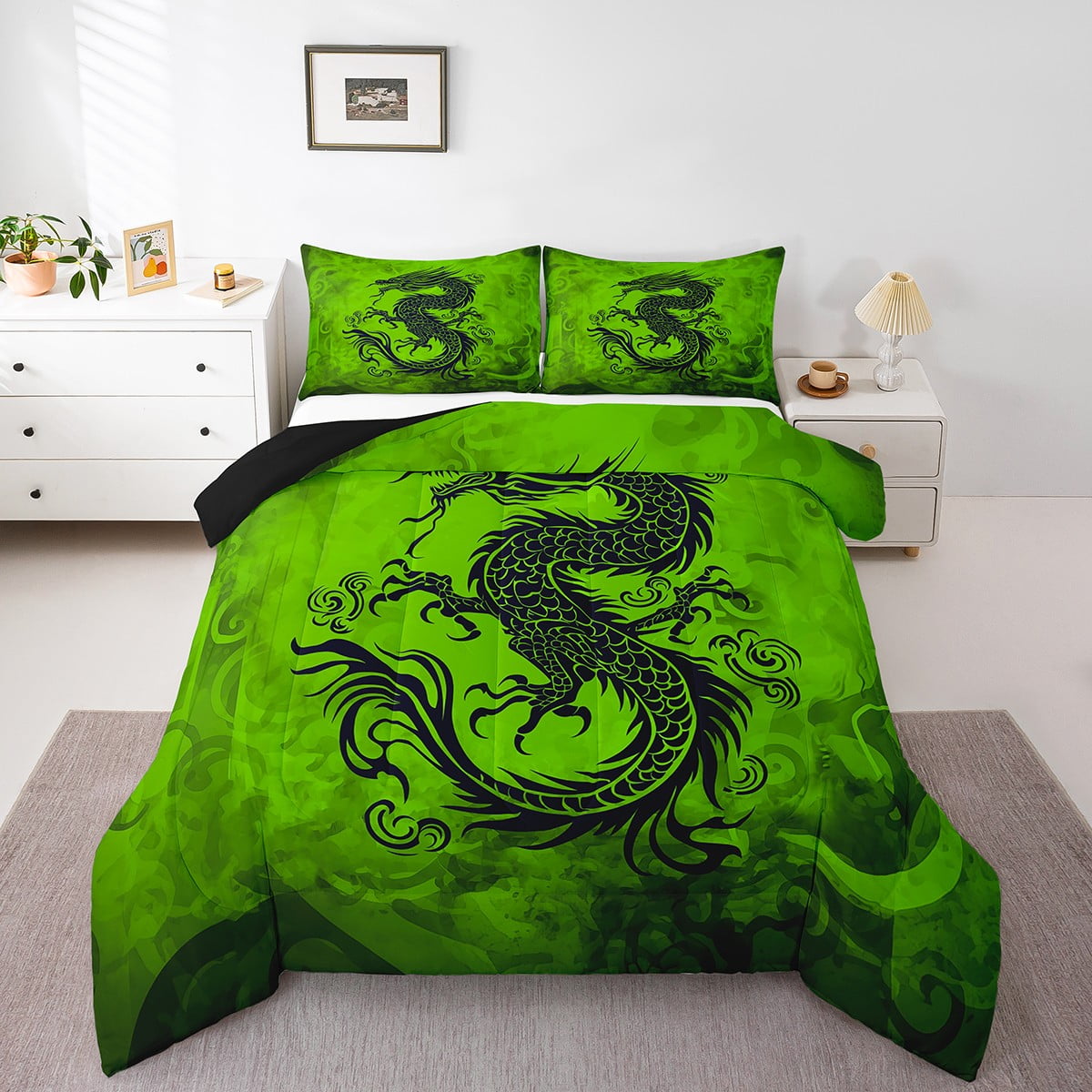 Erosebridal Magic Dragon Bedding Full Comforter Set, Black and Green ...