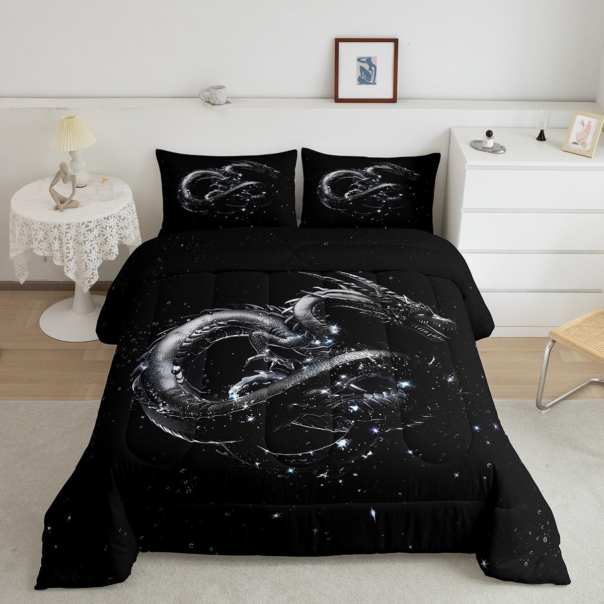 Erosebridal Magic Dragon Bedding Sets King with Comforter, Black Gray ...
