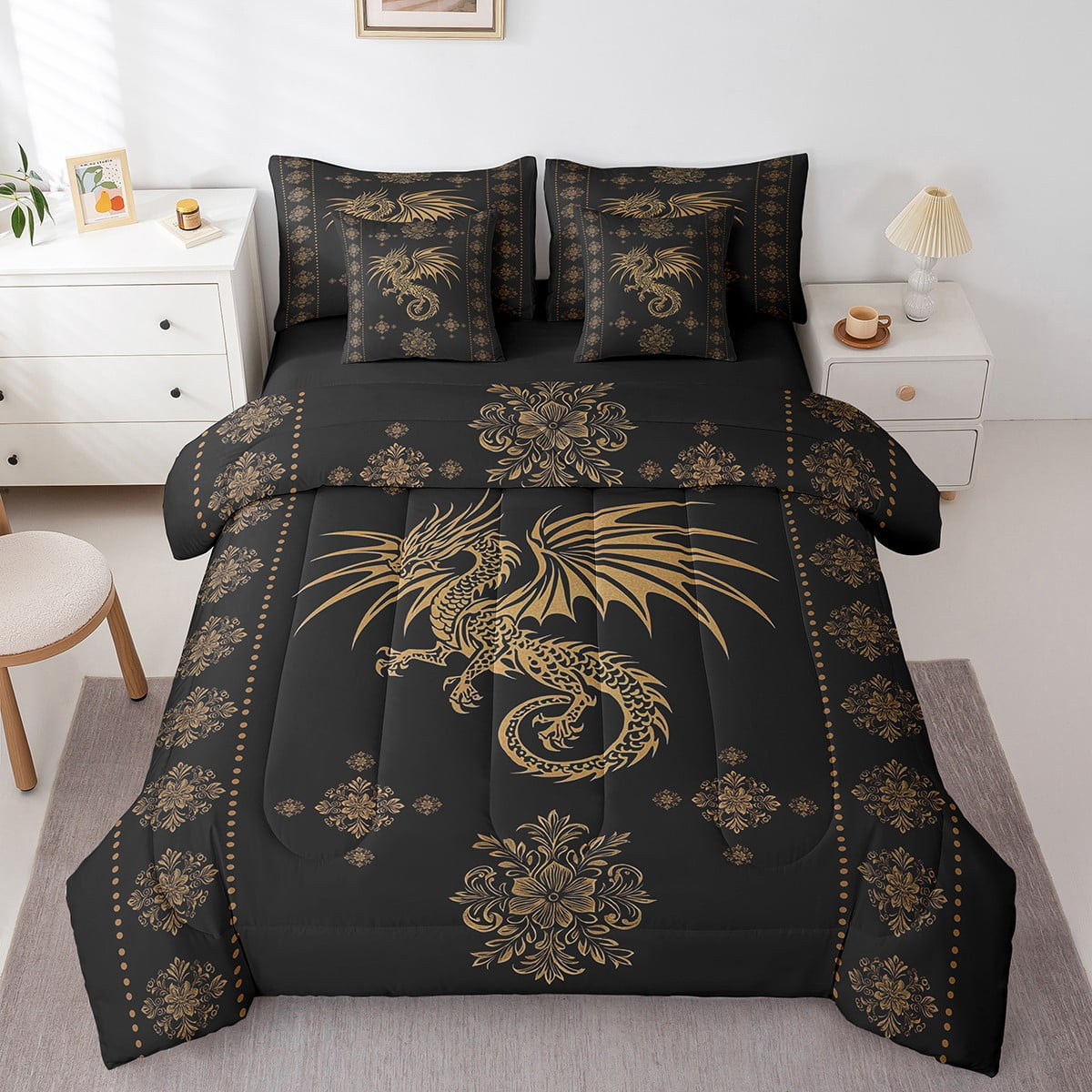 Erosebridal Magic Dragon Bedding Sets Twin Size, Black and Gold ...