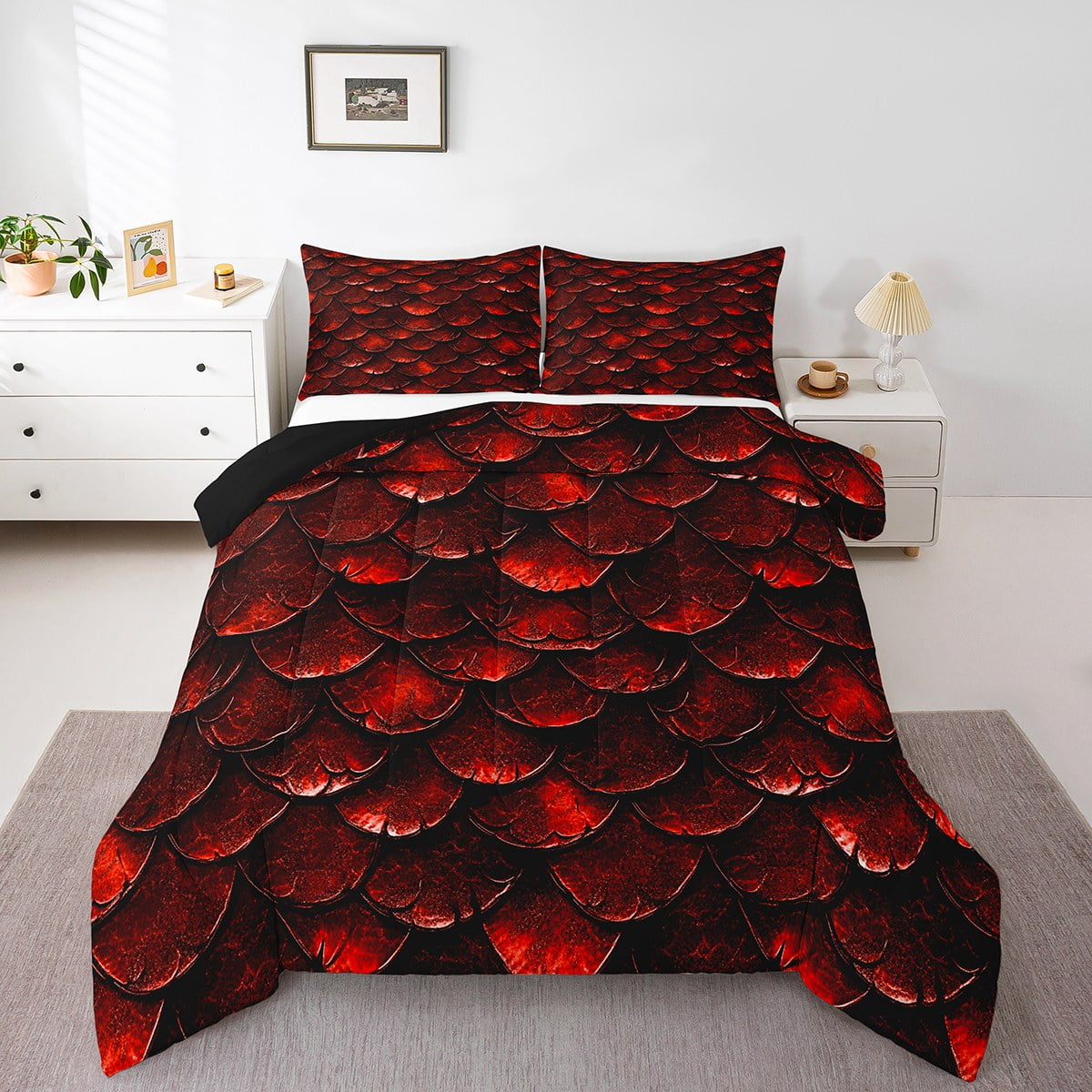 Erosebridal Magic Dragon Comforter Sets, Red Animal Scales Comforter ...