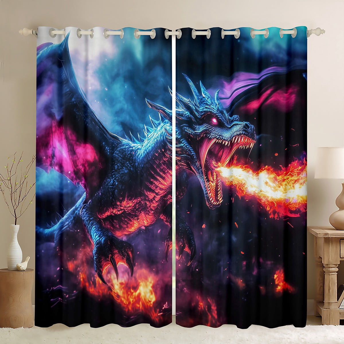 Erosebridal Magic Dragon Curtains Pack of 2 (38x45), Dragon Monster 30% ...