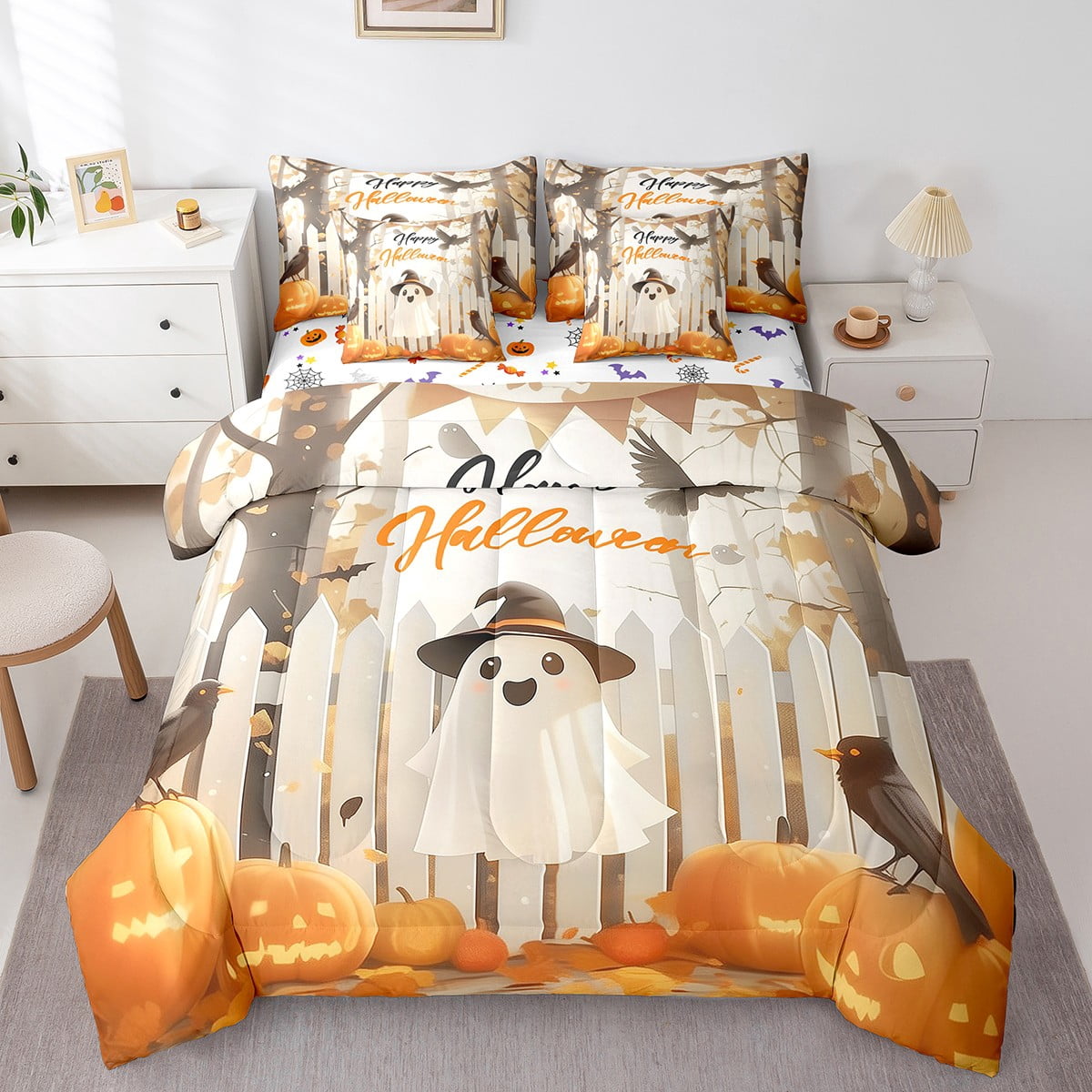 Erosebridal Magic Ghost Bedding Sets Twin Size, Rustic Pumpkin ...