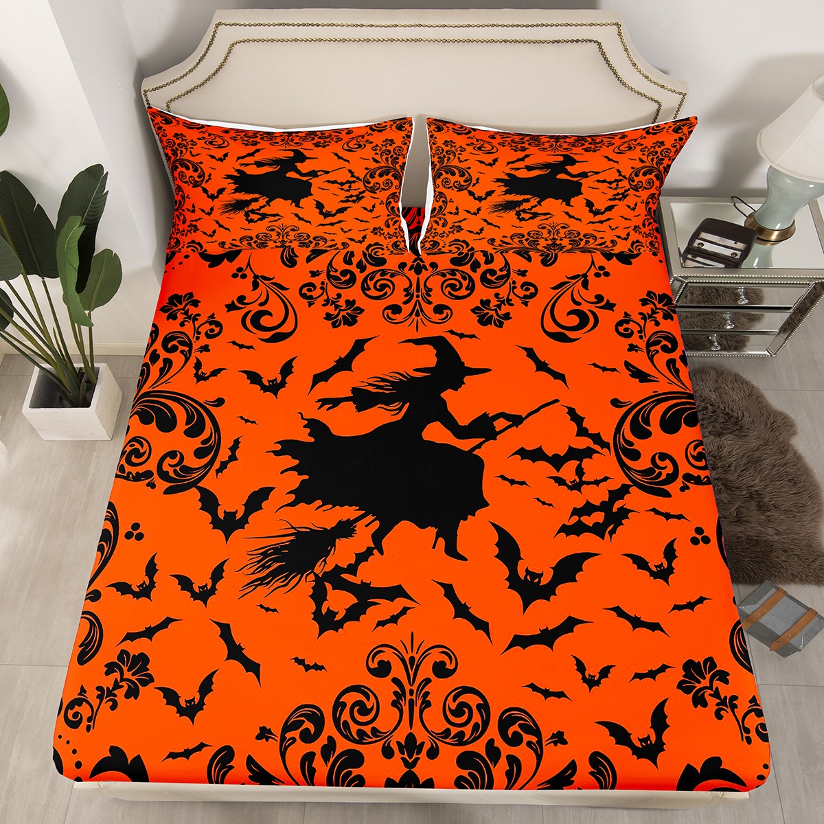 Erosebridal Magic Witch Fitted Sheet Full, Happy Halloween Fitted Sheet ...