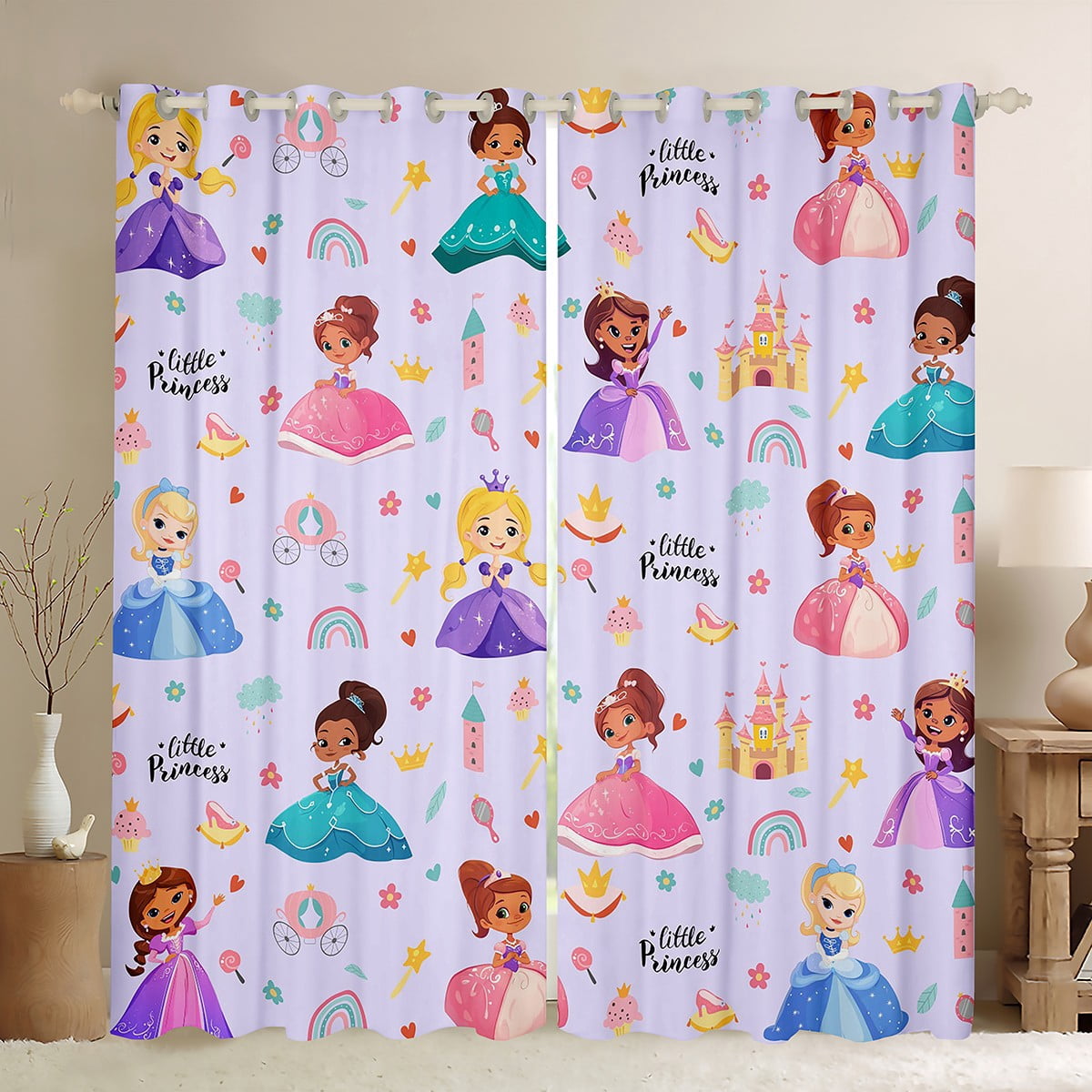 Erosebridal Magical Cartoon Princess Curtains and Drapes(52x84),Fairy ...