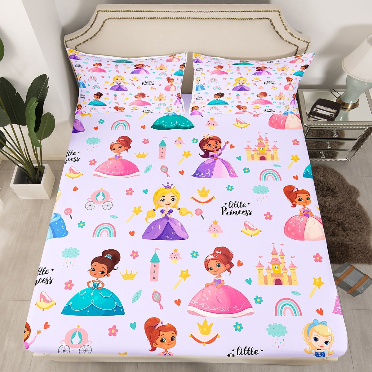 Erosebridal Magical Cartoon Princess Fitted Sheet Full,Fairy Tale ...