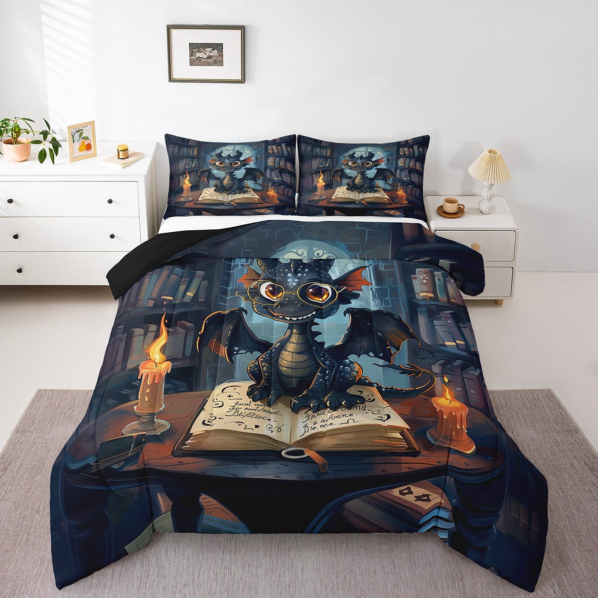 Erosebridal Magical Dragon Comforter Sets Queen Size,Kawaii Animal ...