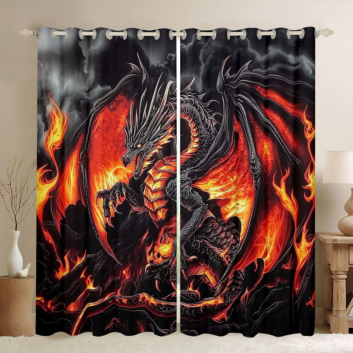 Erosebridal Magical Dragon Curtains Pack of 2 (52Wx63L),Wild Animal ...