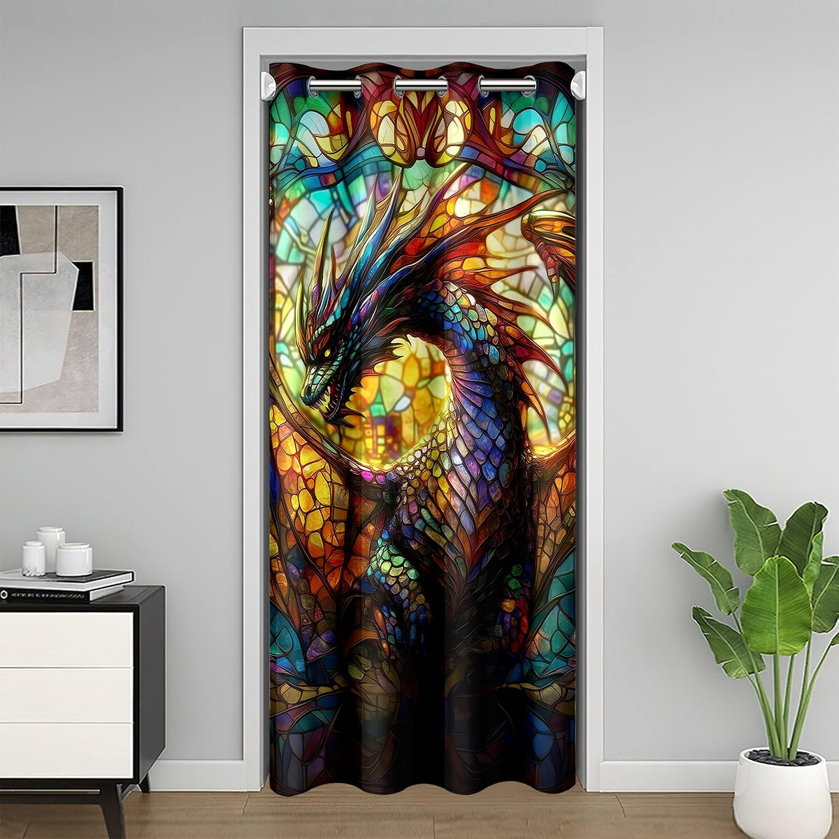 Erosebridal Magical Dragon Door Curtain Panel 59x80, Vintage Castle ...