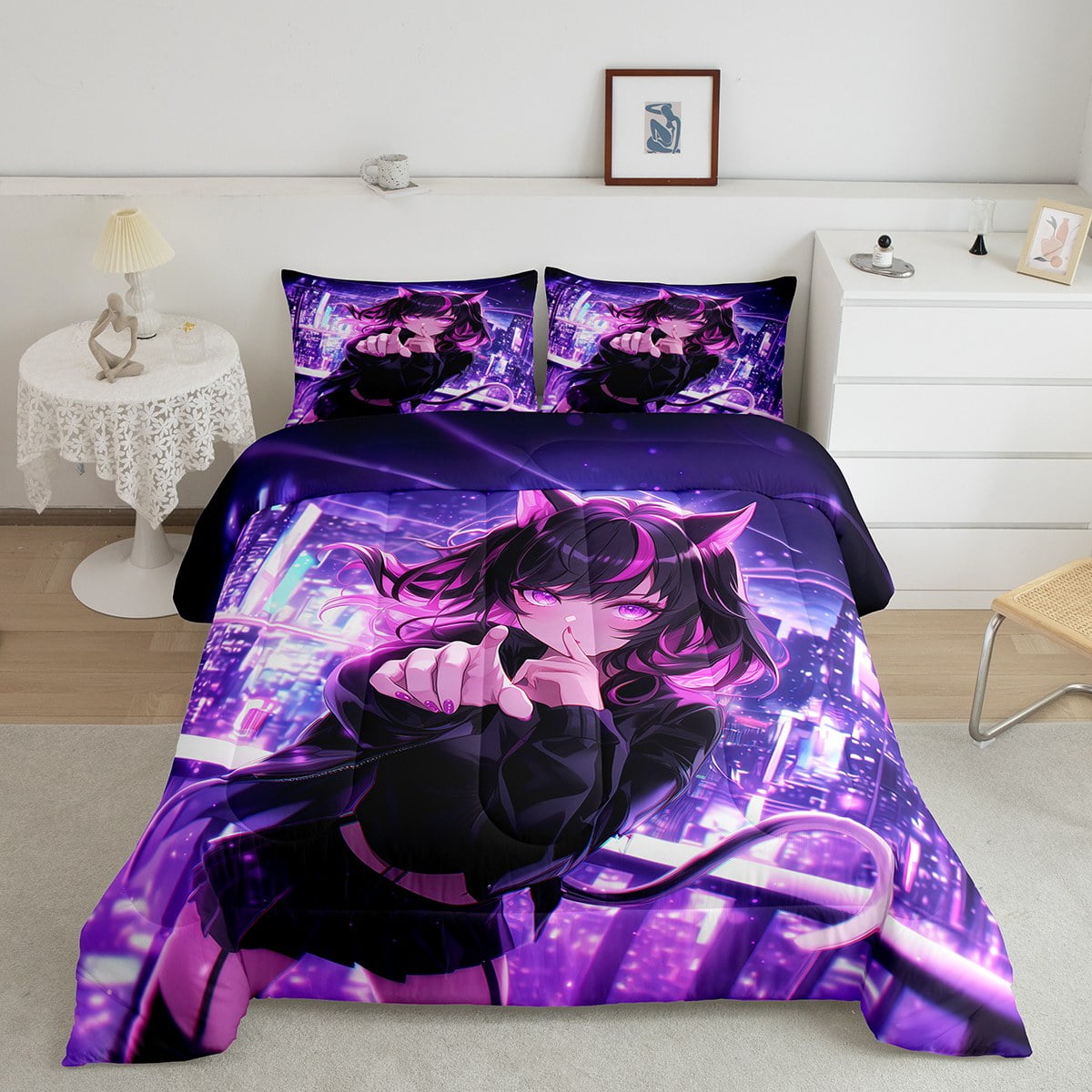 Erosebridal Magical Bedding Sets Twin with Comforter, Kawaii Cat Duvet ...