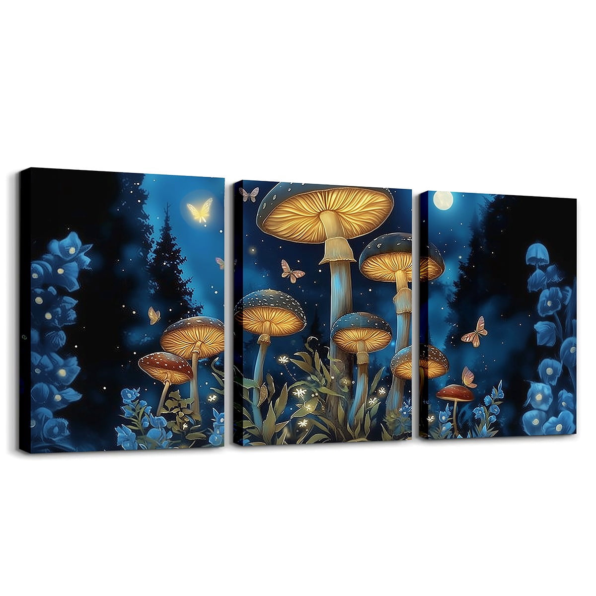 Erosebridal Magical Mushroom Canvas Wall Art Set of 3, Botanical Leaves ...