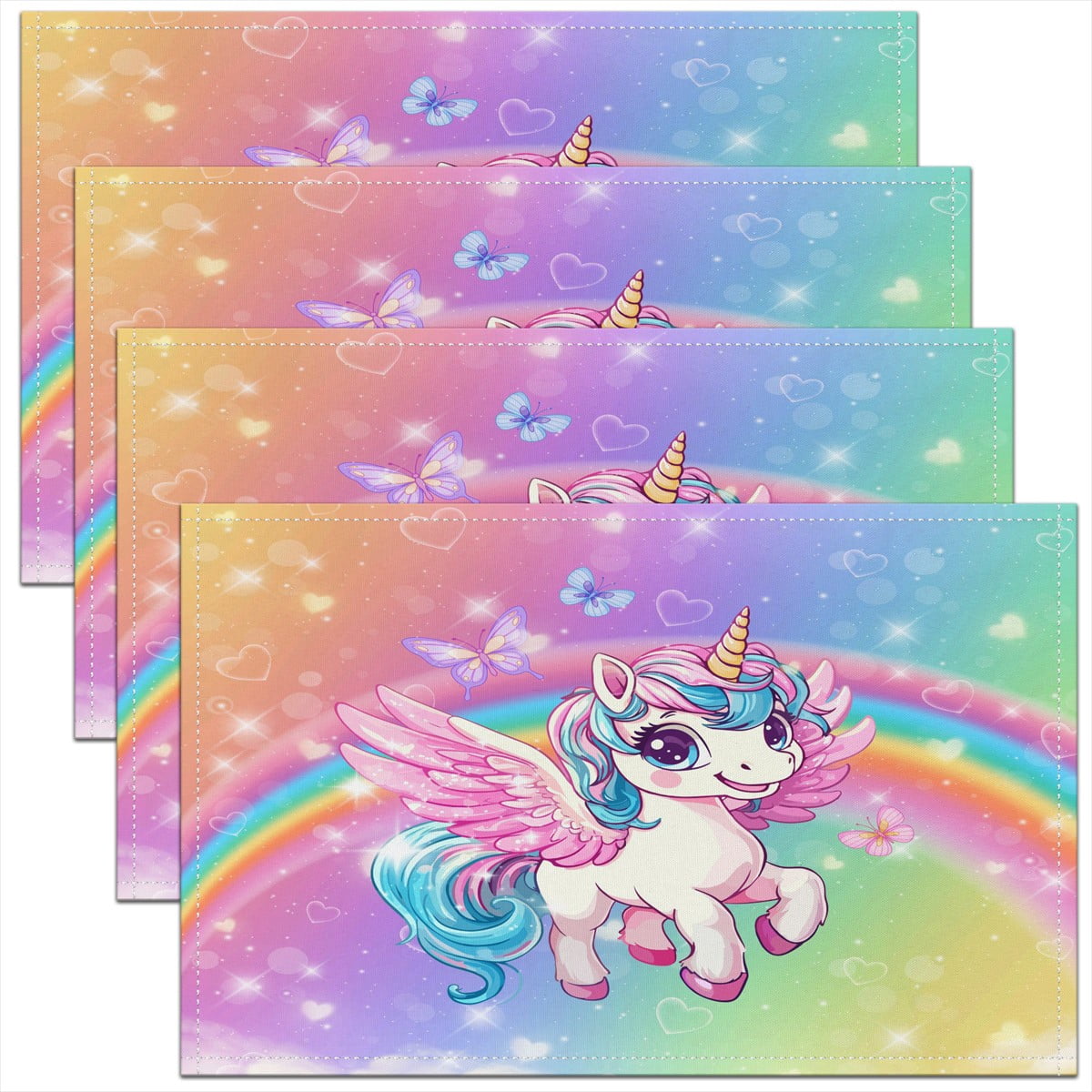 Erosebridal Magical Unicorn Place Mats Set of 4 for in Door Dinning ...