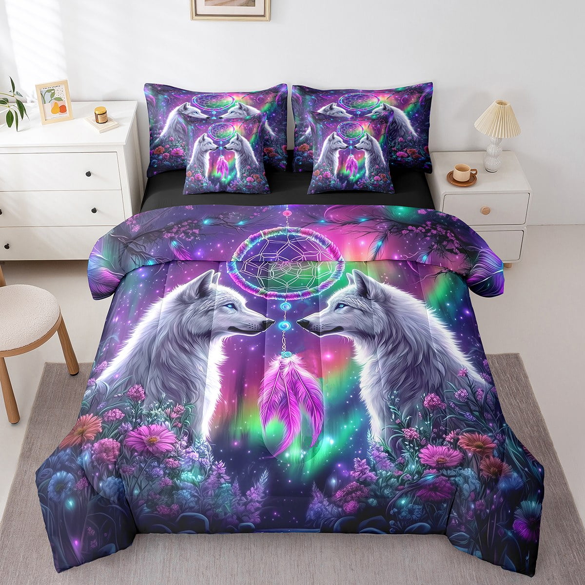 Erosebridal Magical Wolf Bedding Sets Twin Size, Bohomian Dreamcatcher ...
