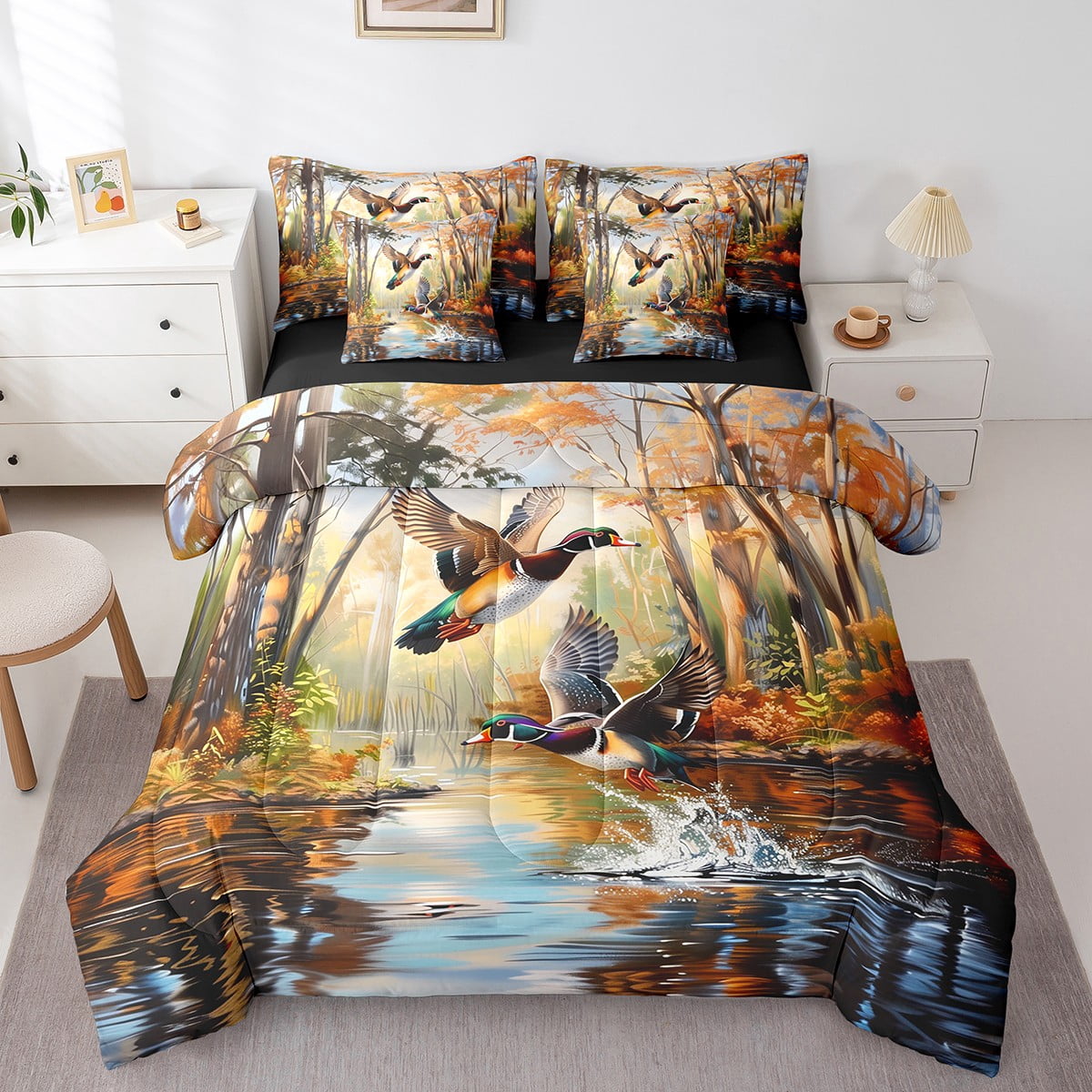 Erosebridal Mallard Duck Bedding Sets King Size,Rustic Animal Bed in a ...