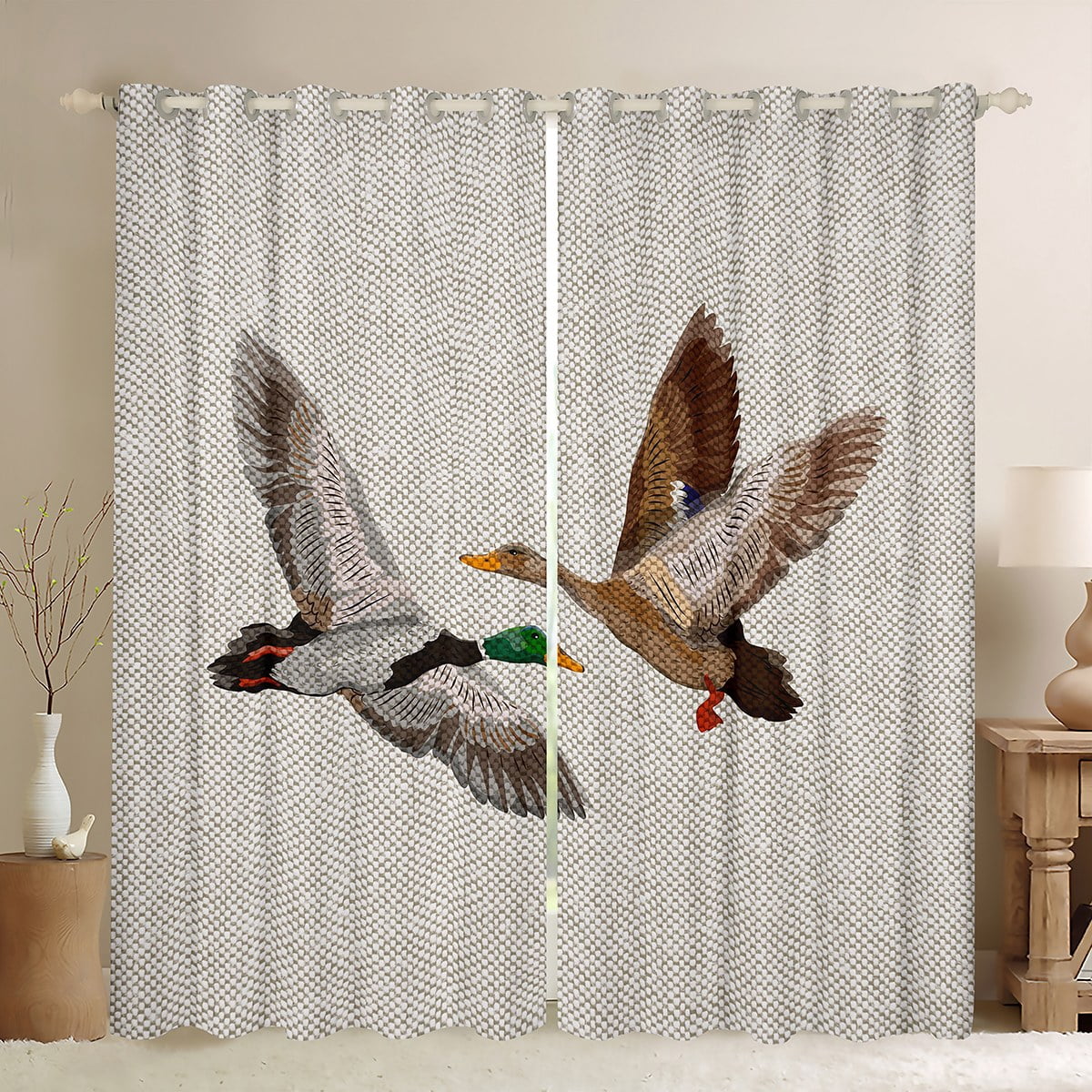 Erosebridal Mallard Duck Curtains, Grey Honeycomb Blackout Drapes ...