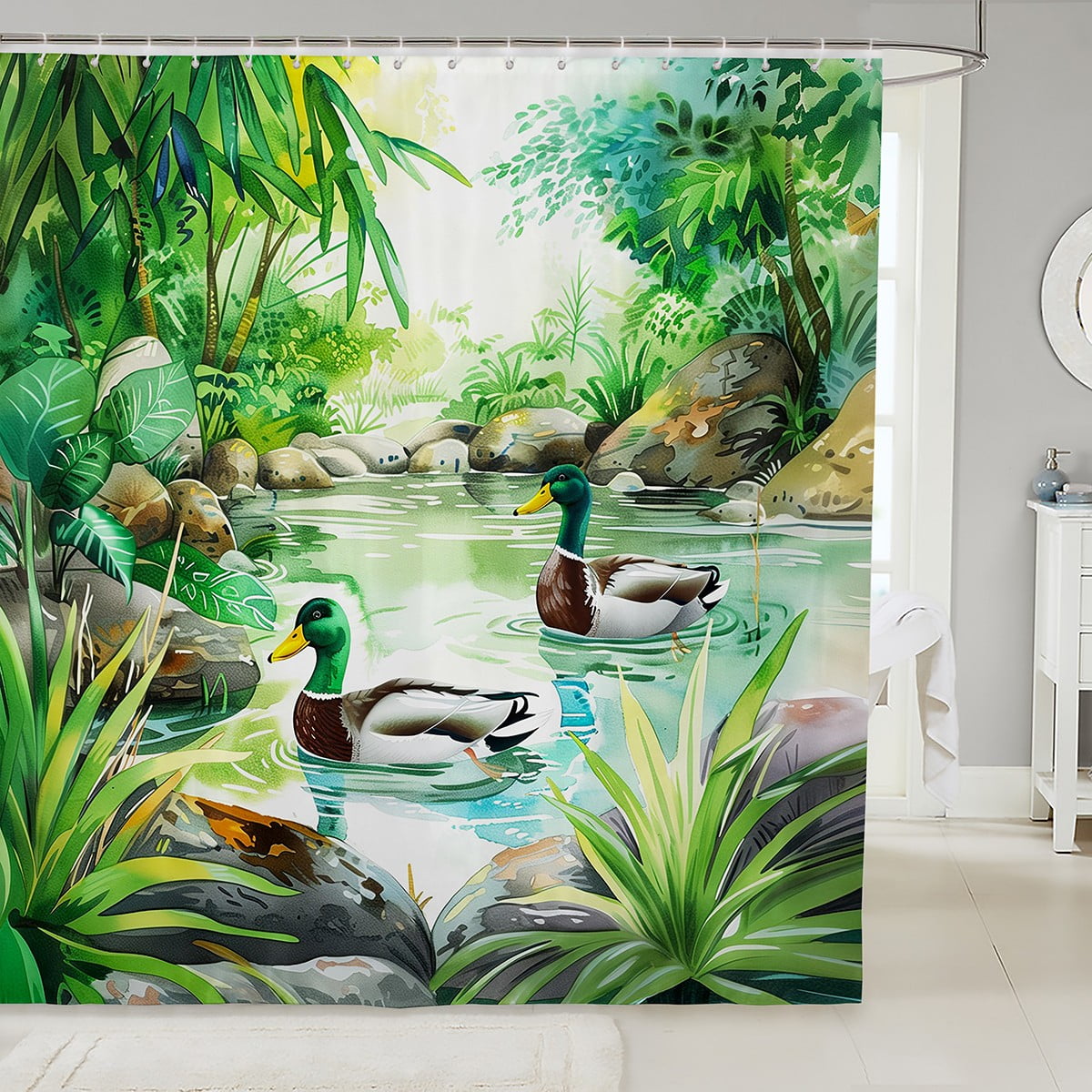 Erosebridal Mallard Duck Shower Curtain 72Wx72L,Rustic Country Bath Curtain,Cartoon Wildlife ...
