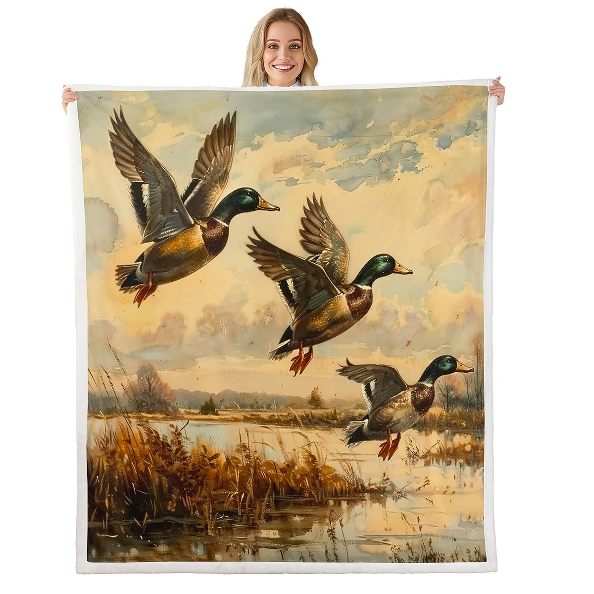 Erosebridal Mallard Duck Throw Blanket for Couch 60x80, Country Reed ...