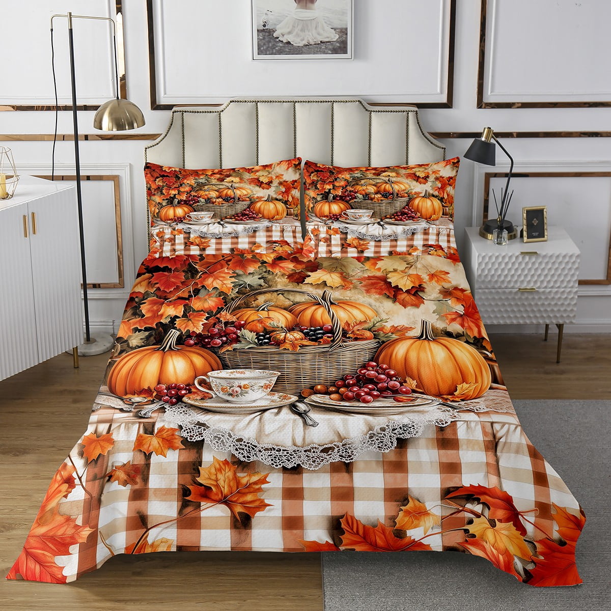 Erosebridal Maple Leaf Coverlet Set Queen, Autumn Pumpkin Bedding Set ...