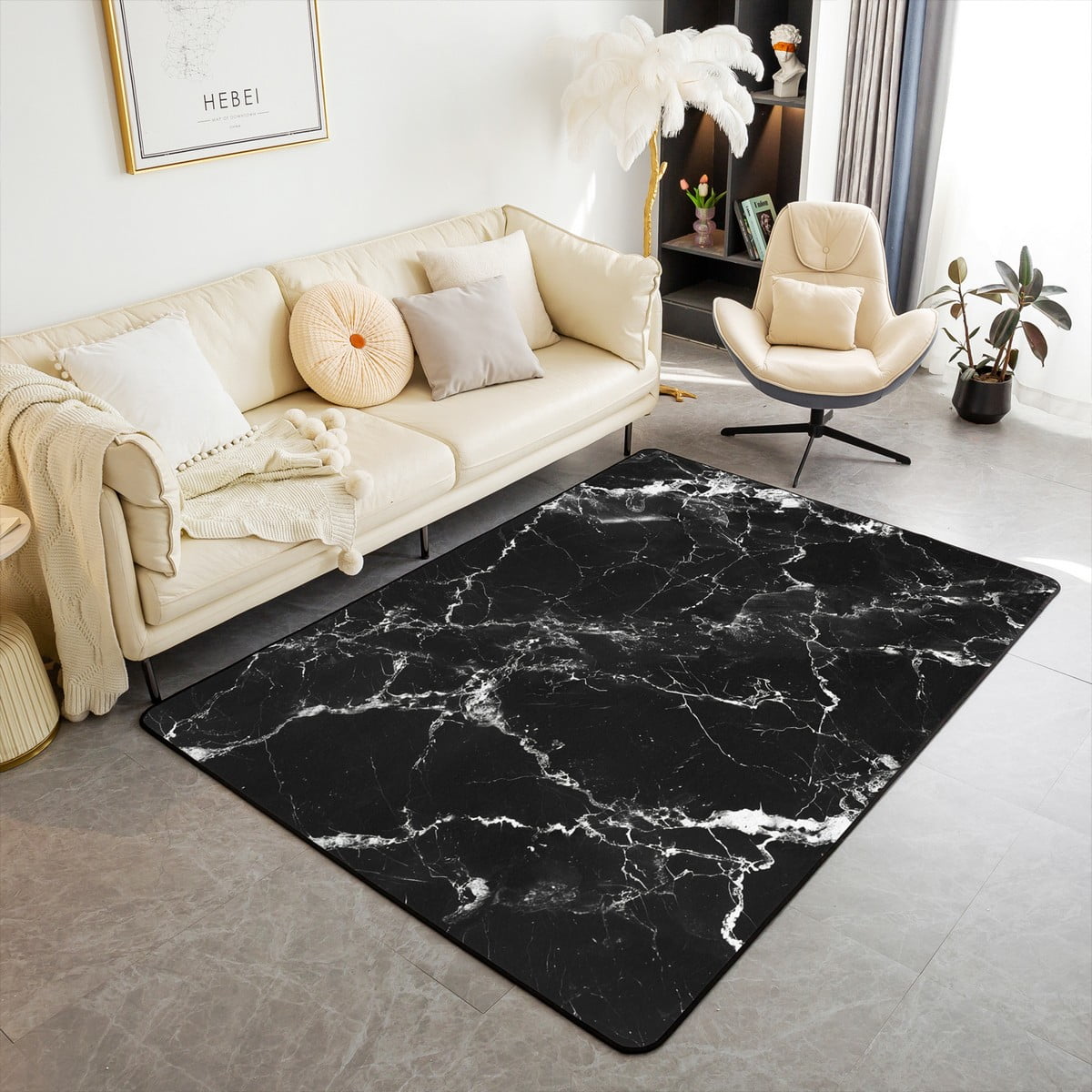Erosebridal Marble Carpet Black White Marble Indoor Floor Mat for Men ...