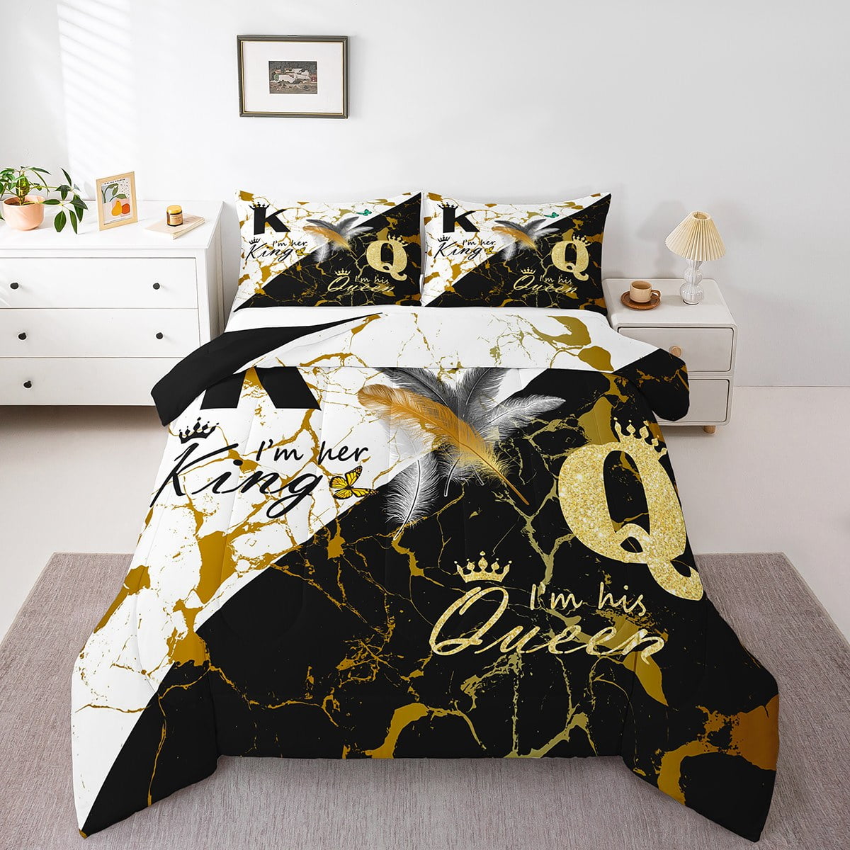 Erosebridal Marble Queen Comforter Set,Romantic Marble Bedding Set ...
