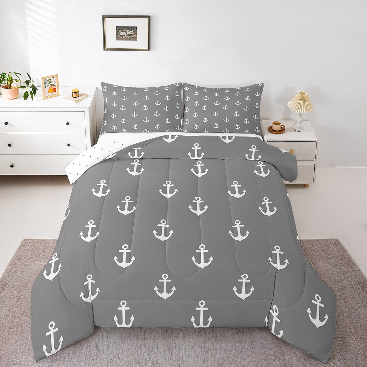 Erosebridal Marine Anchor Bedding Twin Comforter Set,Nautical Sea Down Comforter,Ocean Theme ...