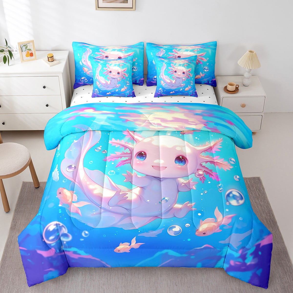 Erosebridal Marine Axolotl Bed in a Bag Queen size, Cute Sealife Bed ...