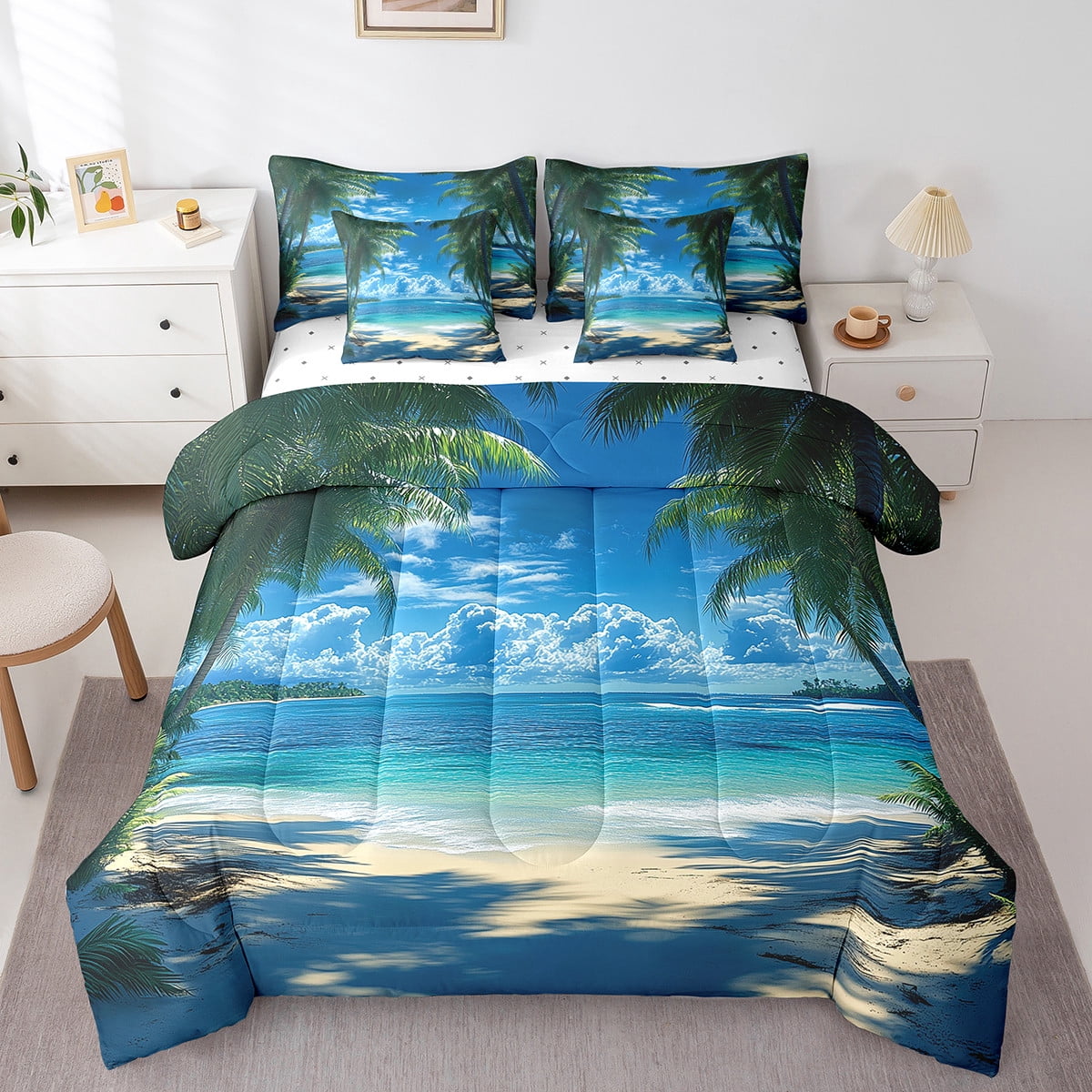 Erosebridal Marine Coastal Bed in a Bag Queen size, Blue Beach Bed Set ...