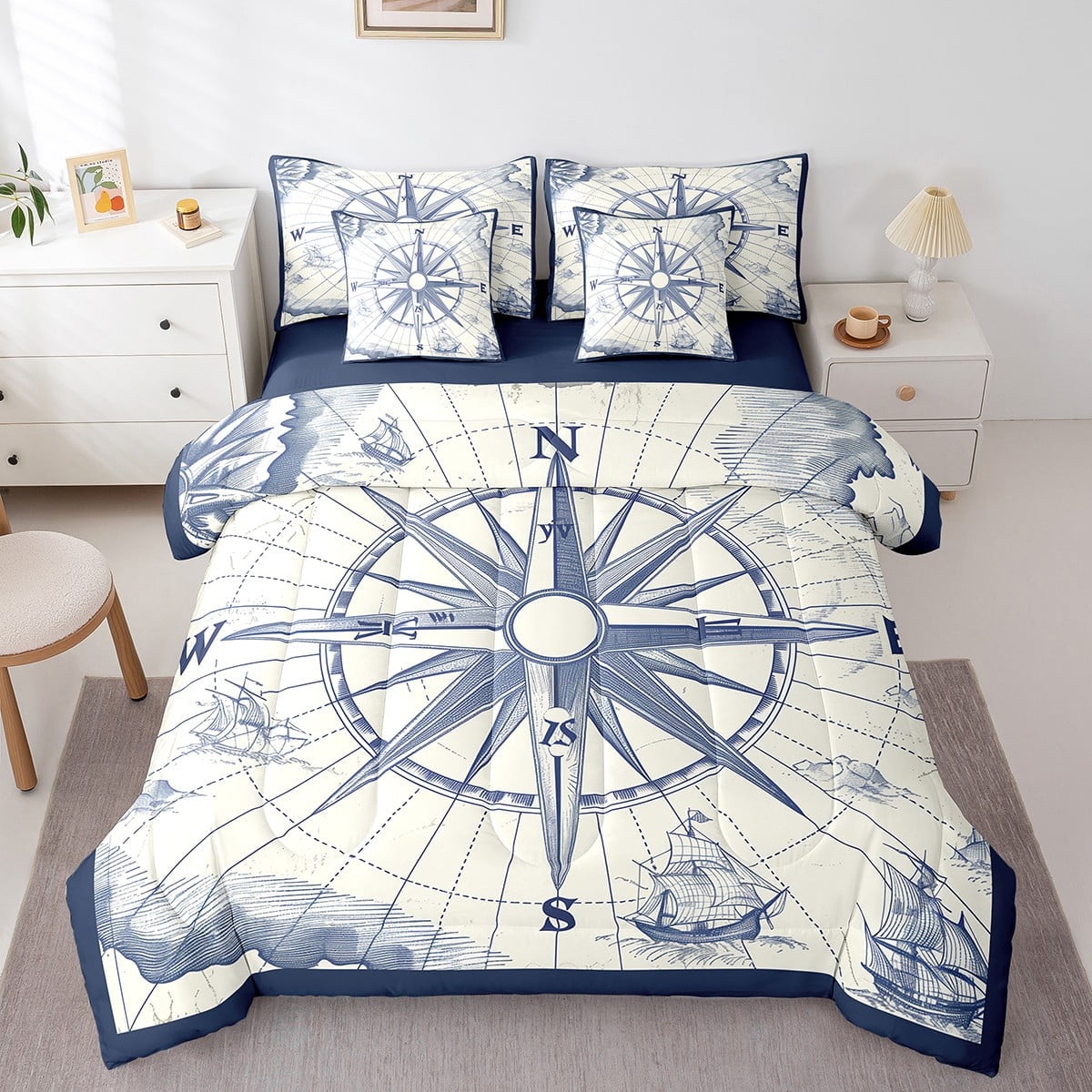 Erosebridal Marine Compass Bed In A Bag King Size,Nautical Boat Bedding ...
