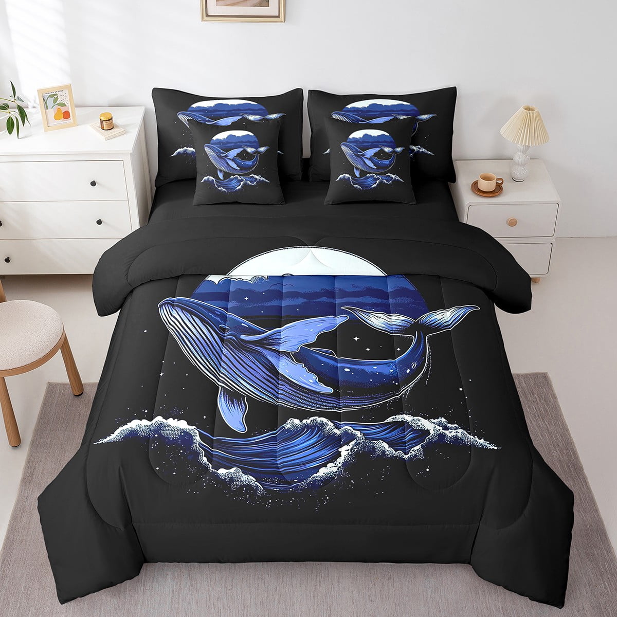 Erosebridal Marine Whale Bedding Sets Full Size, Ocean Wave Comforter Sets with Sheets, Teens ...
