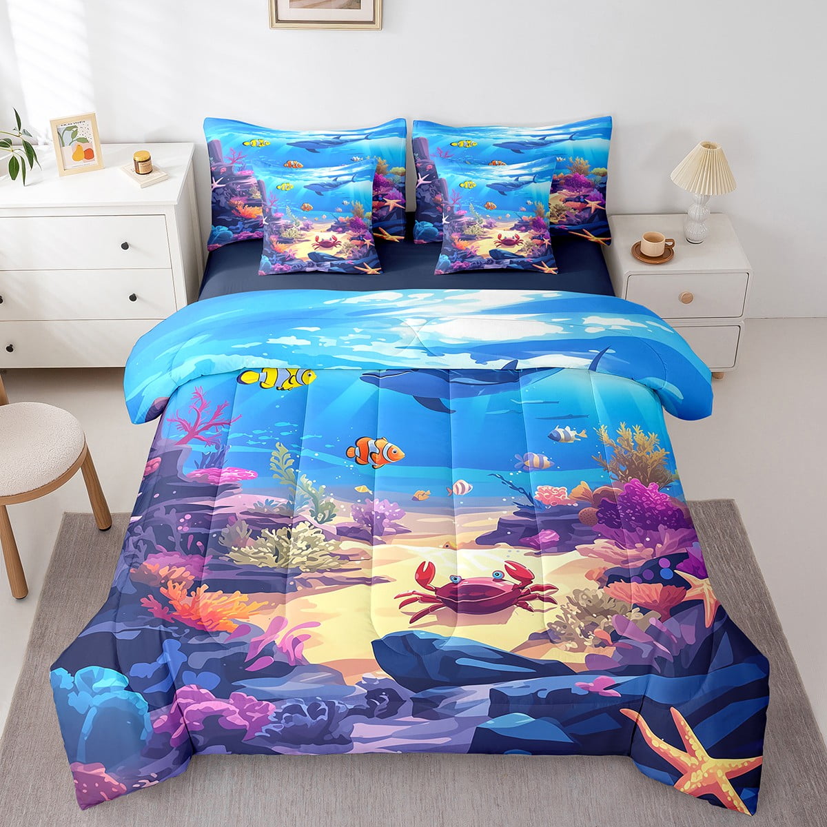 Erosebridal Marine life Sealife Comforter Set Full 7 Pieces Fish Ocean ...