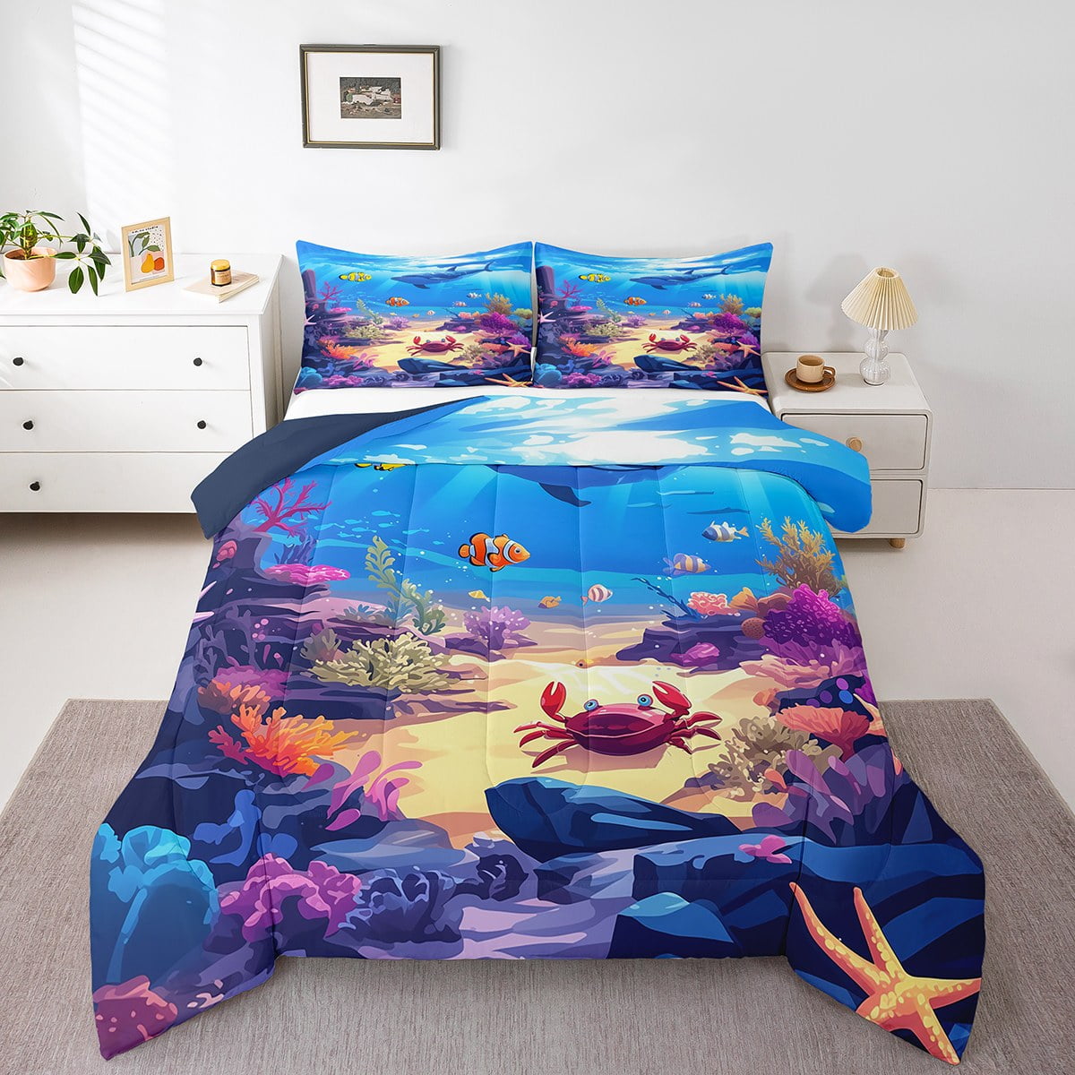 Erosebridal Marine life Sealife Comforter Set Twin Size Fish Bedding ...