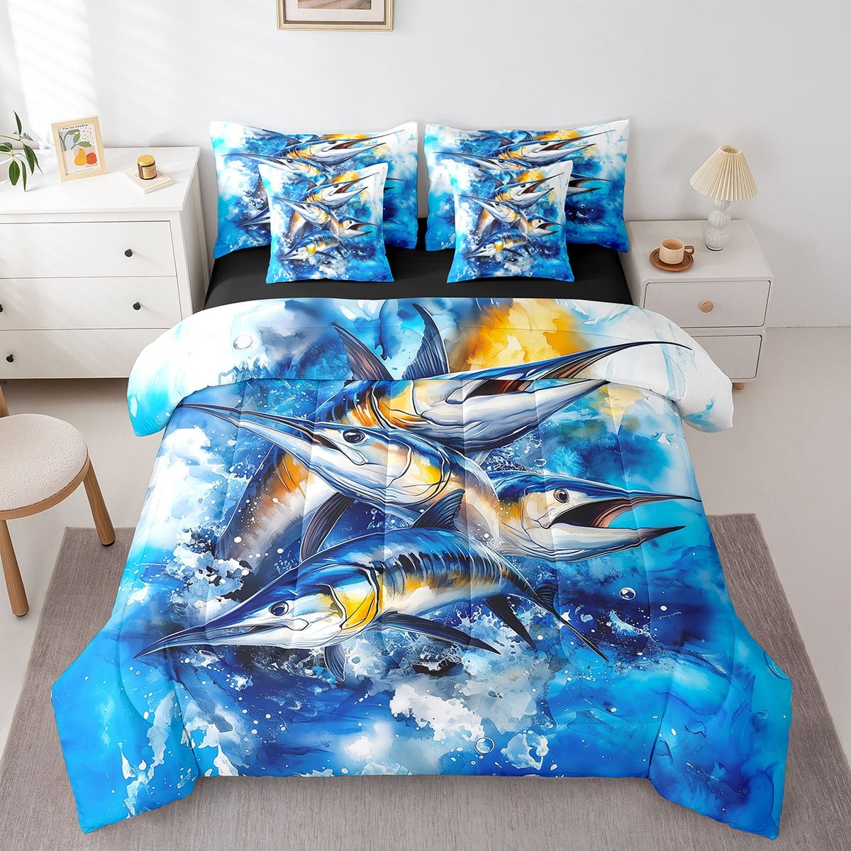 Erosebridal Marlin Swordfish Comforter Set with Sheets Nautical Animal ...