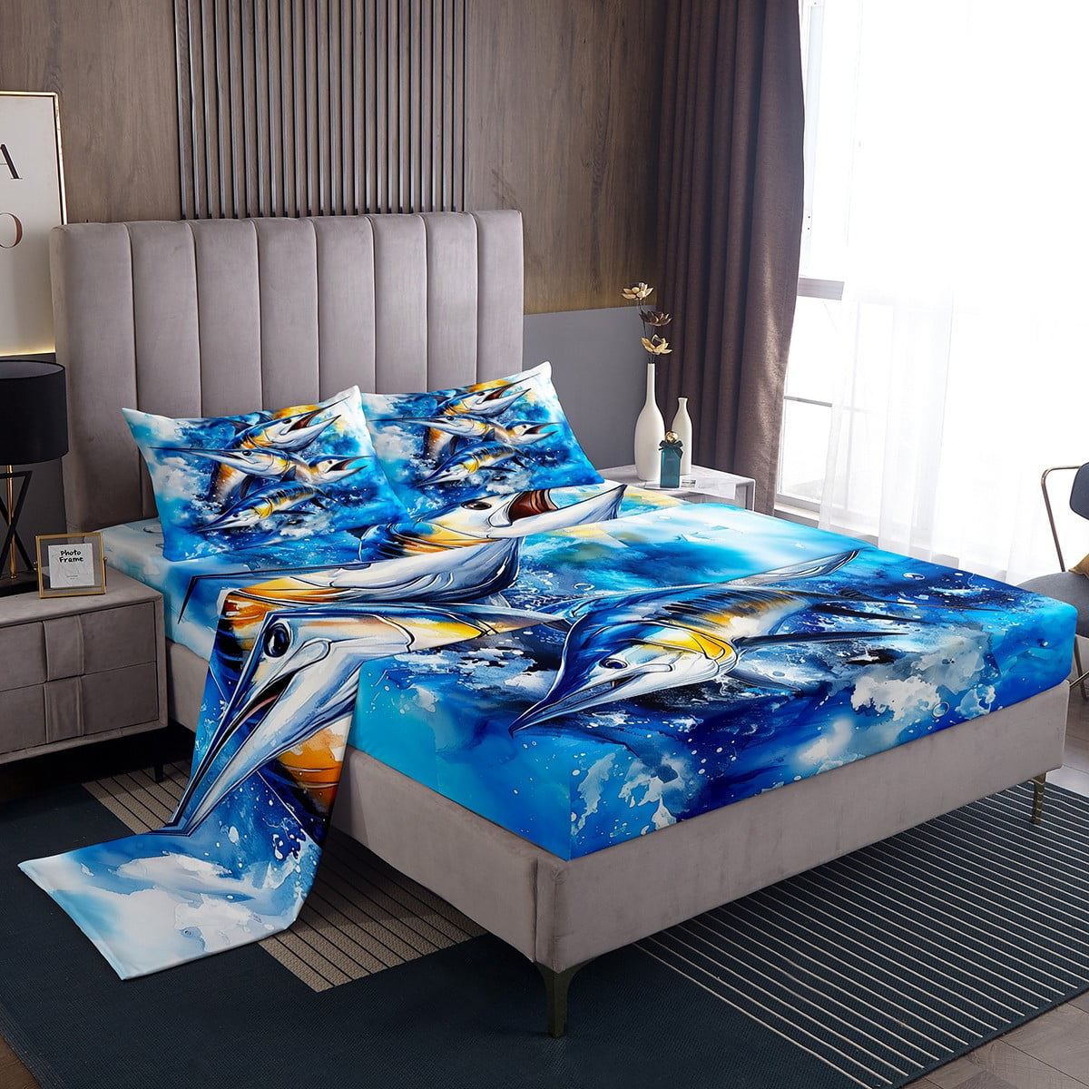 Erosebridal Marlin Swordfish Sheets Nautical Animal Bedding Set Coastal ...