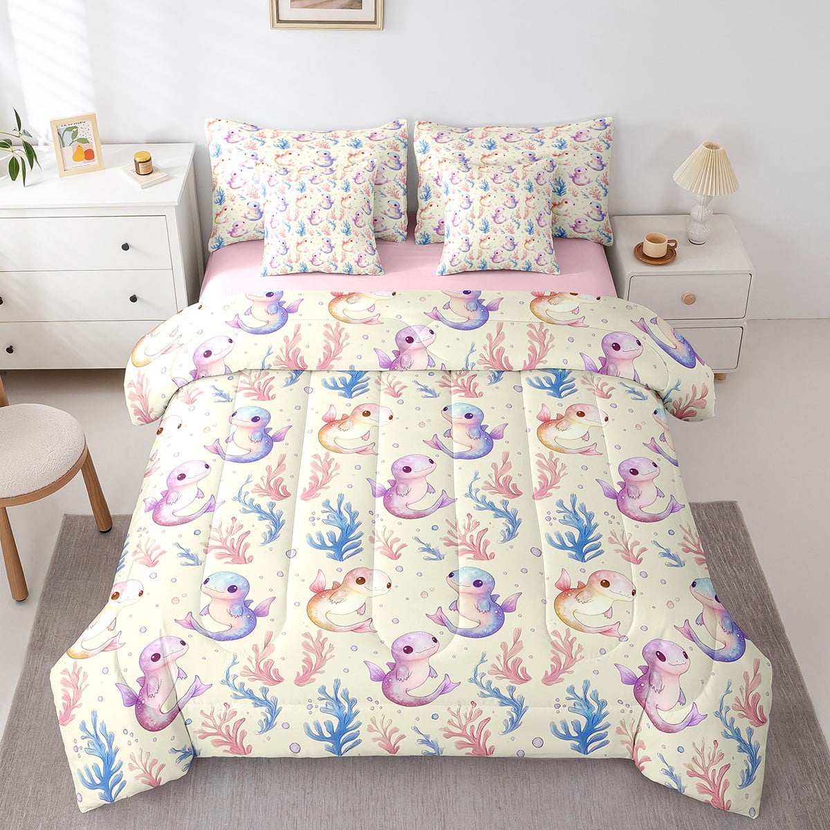 Erosebridal Mermaid Axolotl Bed In A Bag 7 Pcs Full Size,Cute Coral ...