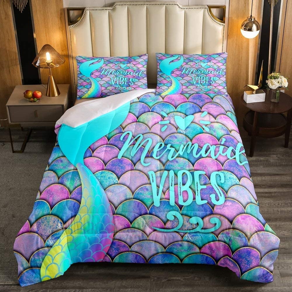Erosebridal Mermaid Comforter Set Queen Size, Fish Scales Duvet Sets ...