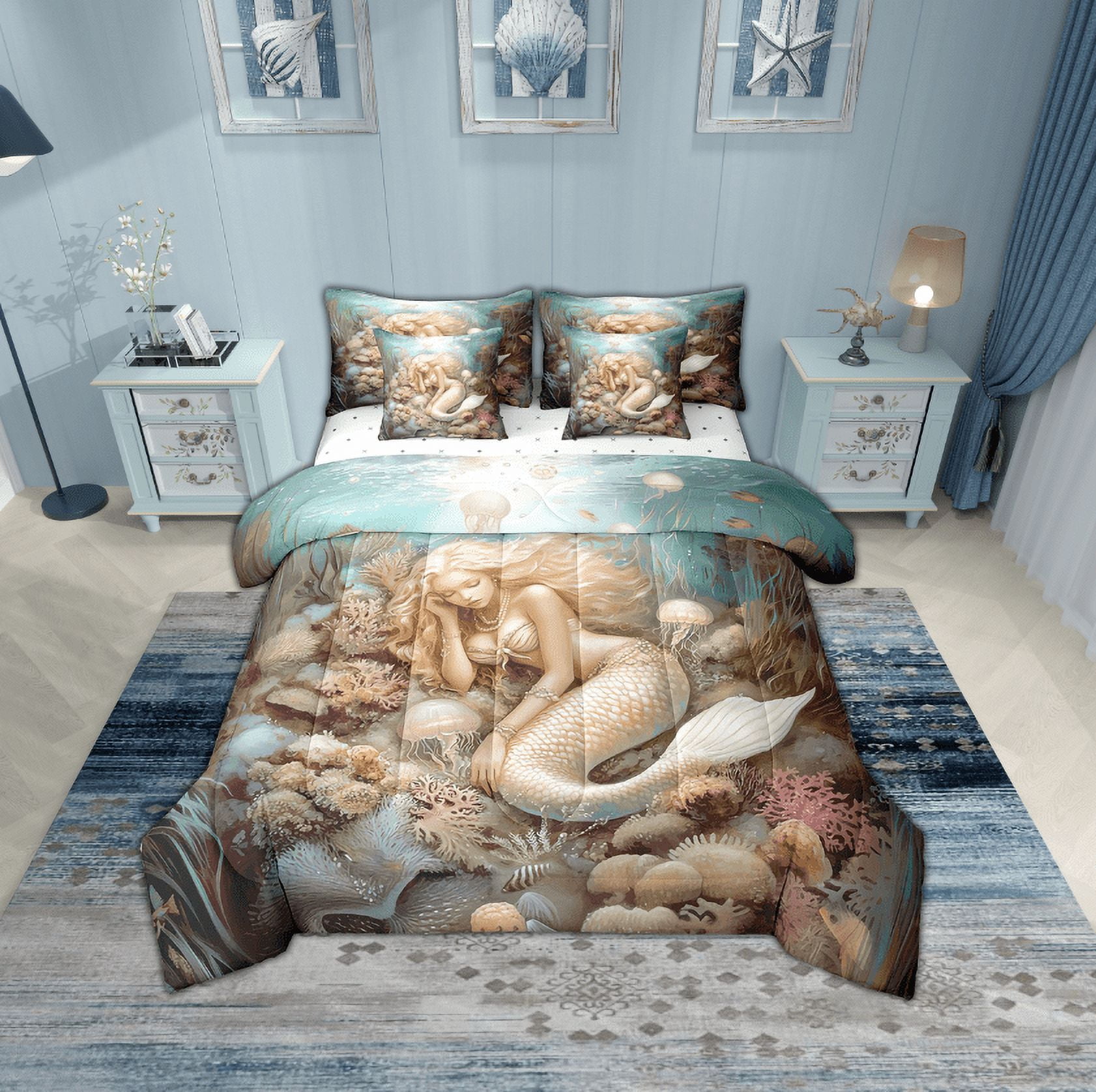 Erosebridal Mermaid Princess Bed in a Bag Queen size, Ocean Coral Bed ...
