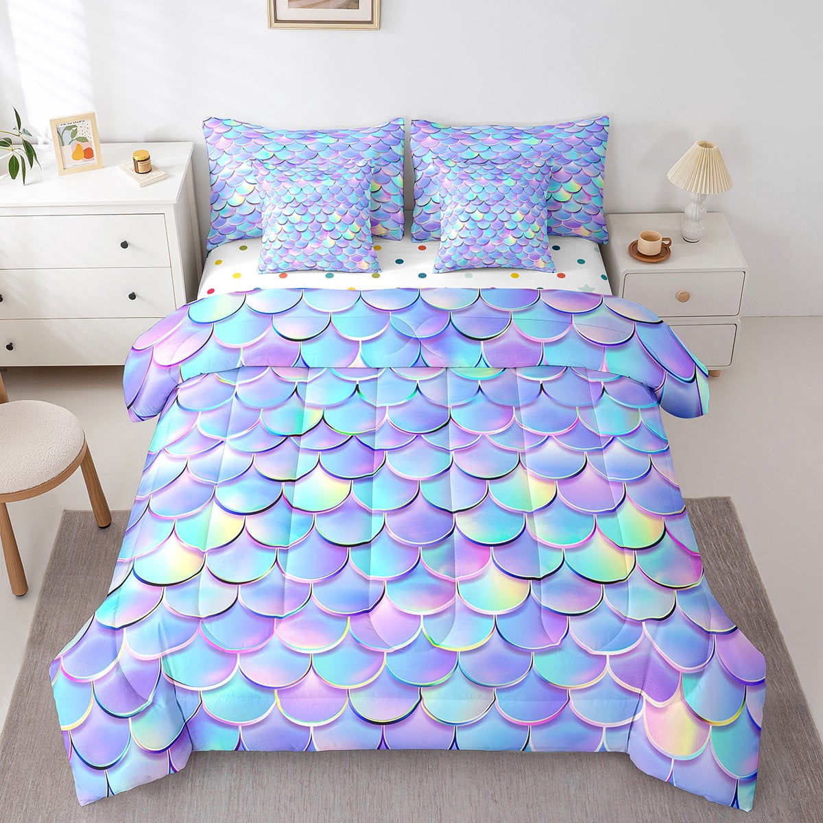 Erosebridal Mermaid Princess Bedding Full Size, Scale Print Bed in a ...