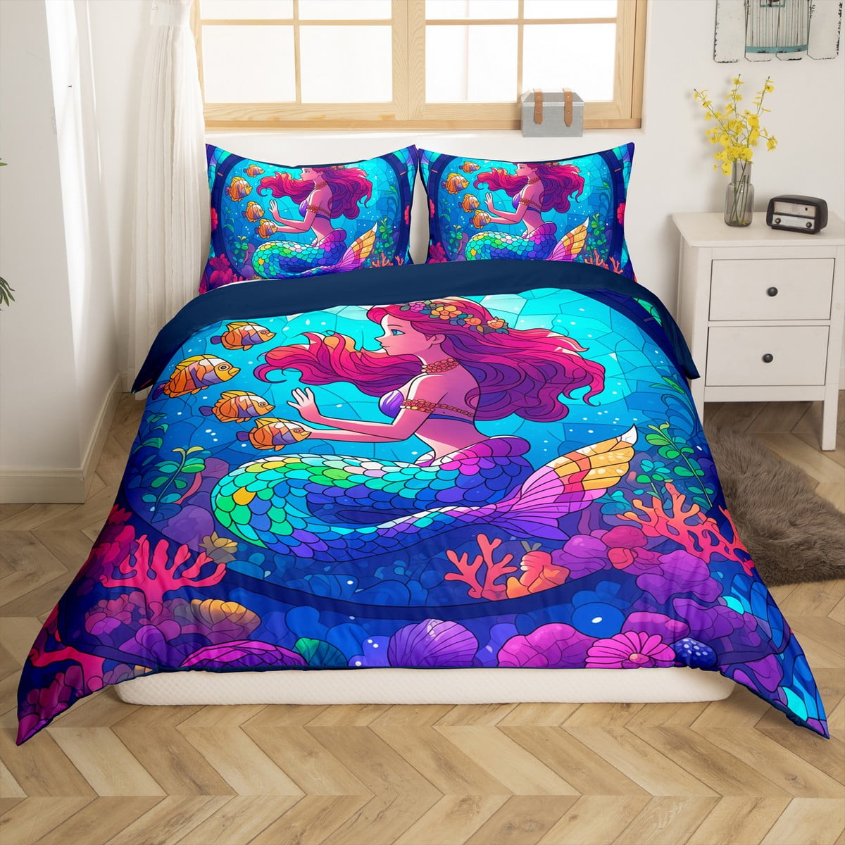 Erosebridal Mermaid Princess Duvet Cover Full, Underwater World Bedding ...